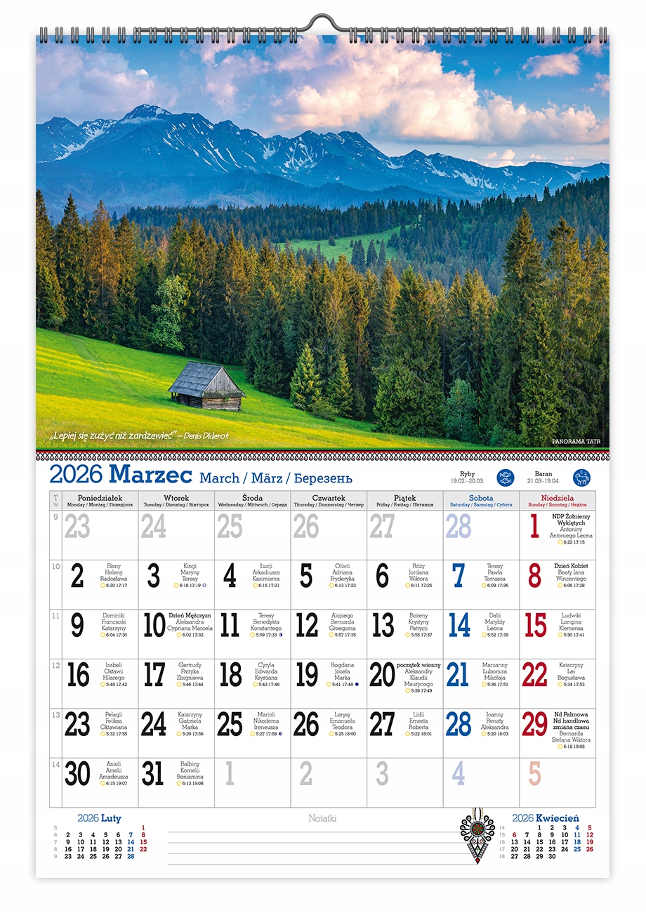 KALENDARZ 2026 A3 WIELOPLANSZOWY NA SPIRALI TARY ŻE HEJ! MORSKIE OKO ...