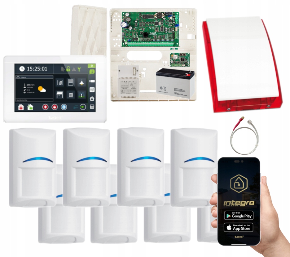 SYSTEM ALARMOWY SATEL INTEGRA 32 GSM 8 CZUJEK BOSCH SMS CLIP PUSH ...