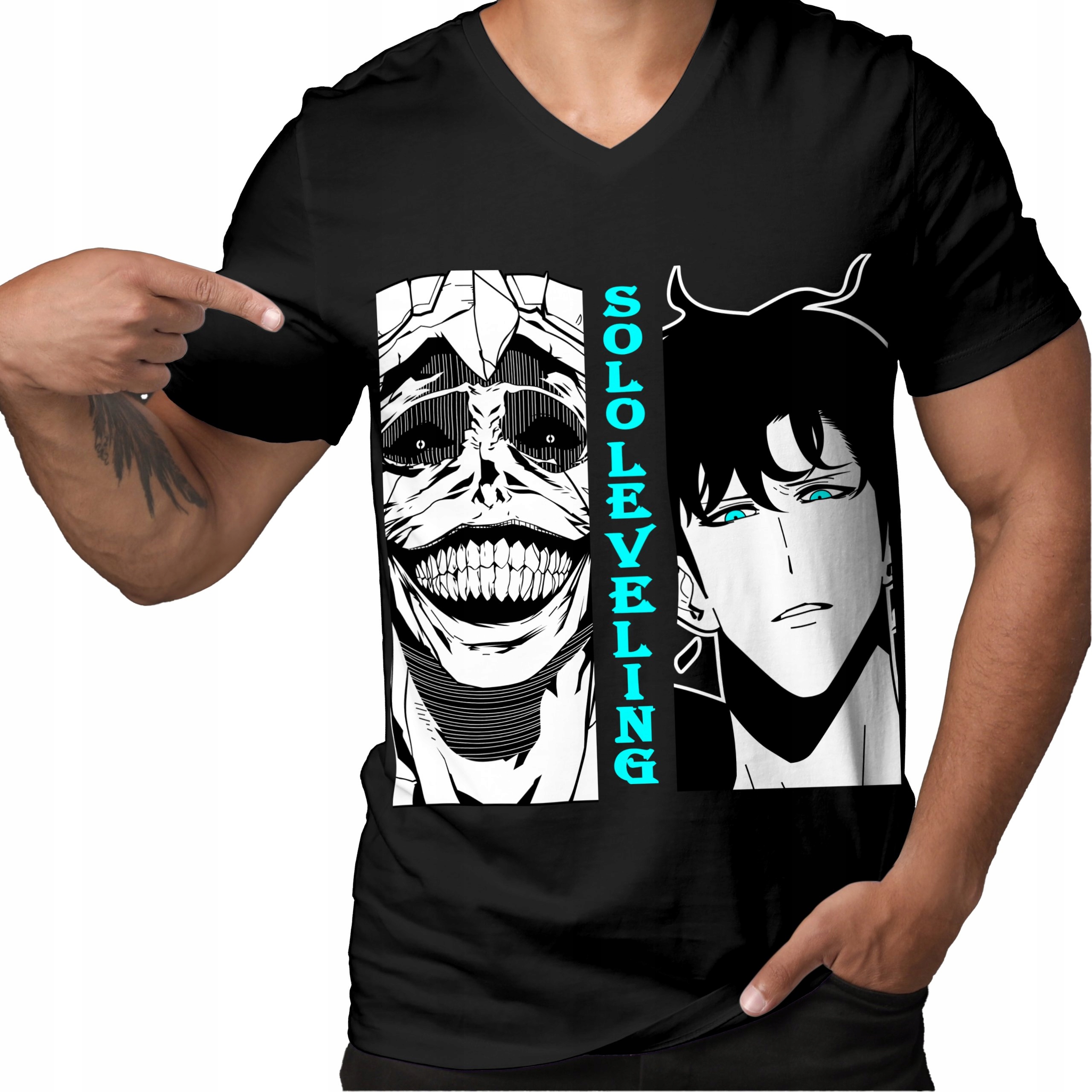 Fekete férfi póló Solo Leveling Ore dake Level Up nyomattal a Kenen ...