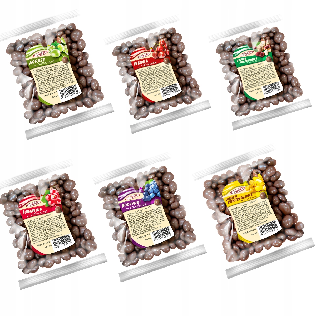 Ovoce v Čokoládě Angrešt Brusinky Višeň Rozinky Křupky Ořechy 6 ks za ...