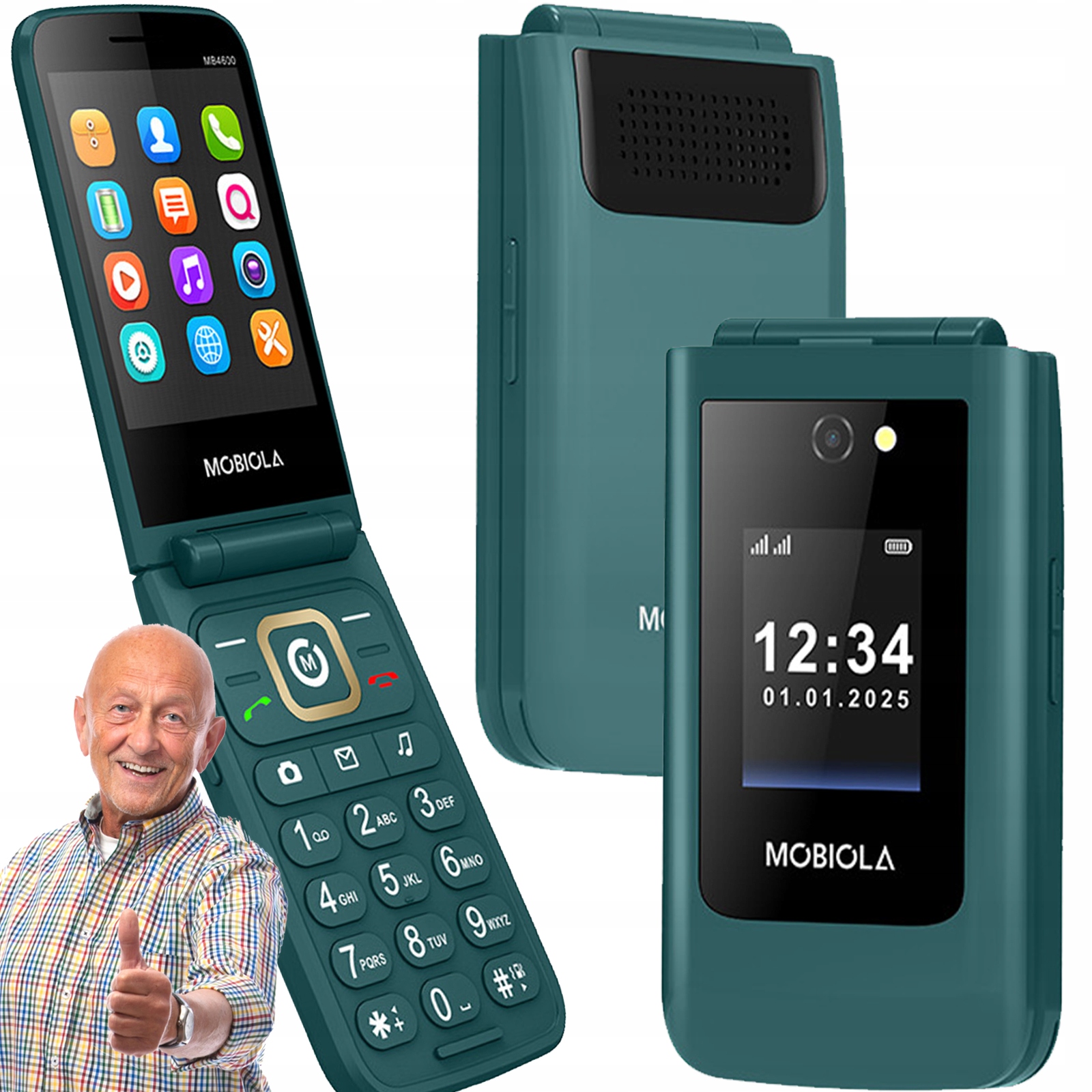 NOWY TELEFON Z KLAPKĄ DLA SENIORA MOBIOLA MB4600 ZIELONY 4G LTE APARAT ...