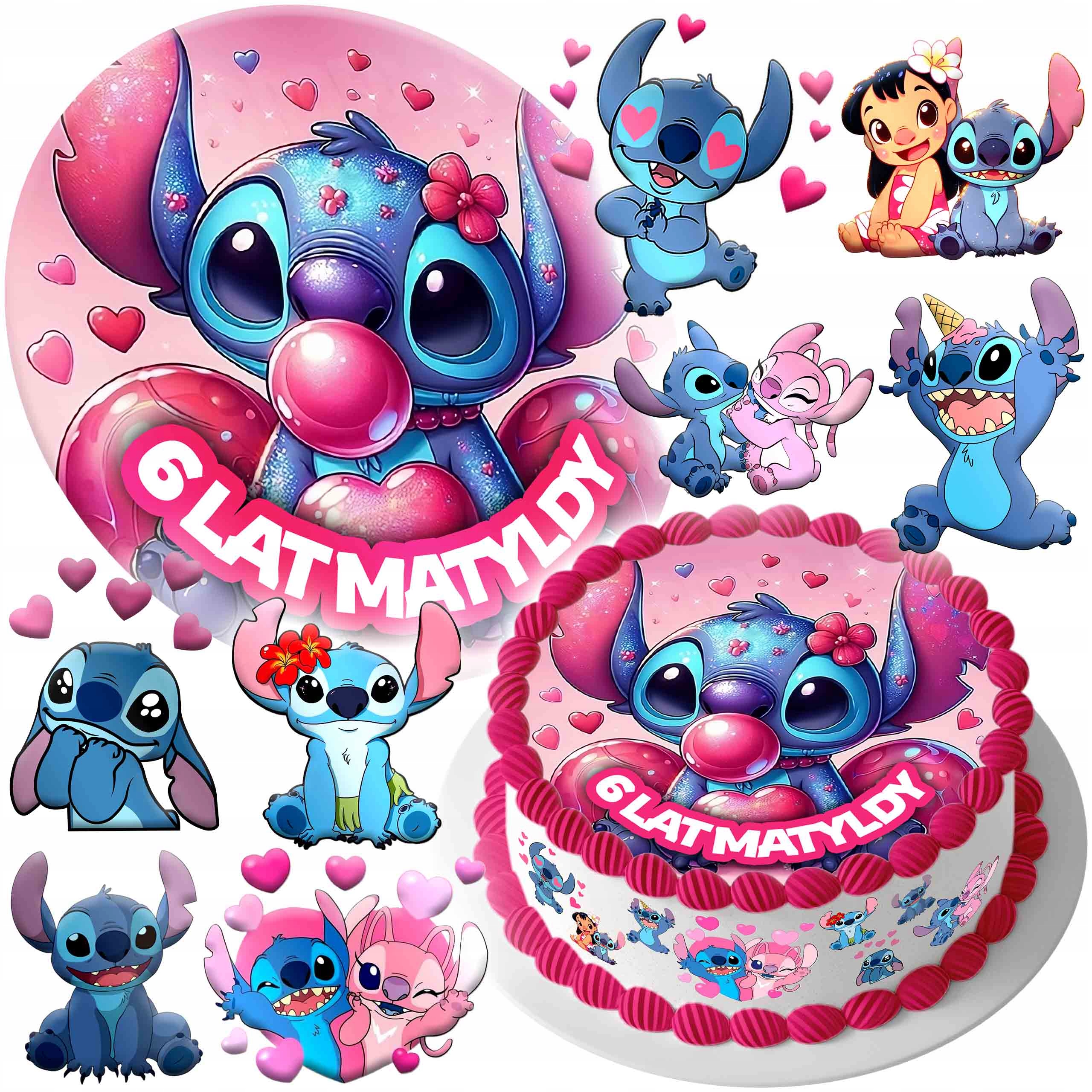 MEGA ZESTAW OPŁATEK NA TORT LILO I STICH STITCH + 8szt POSTACI + TEKST ...