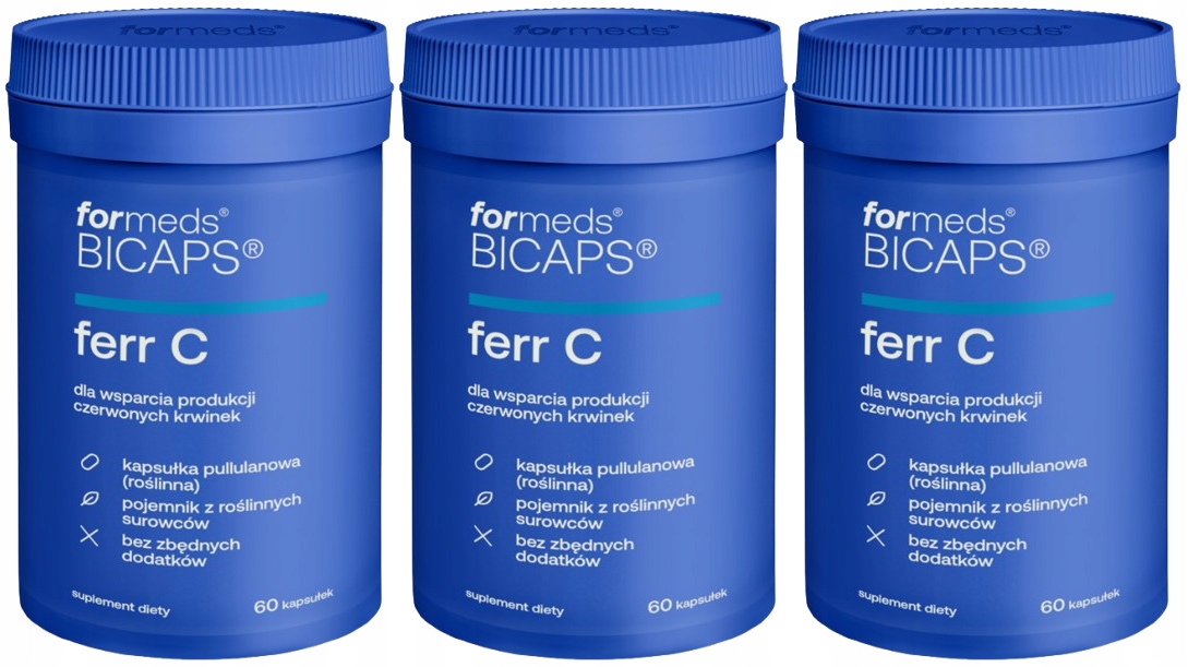 Zestaw 3x ForMeds BICAPS FERR C Wchłanianie żelaza Zredukowana Wit E ...