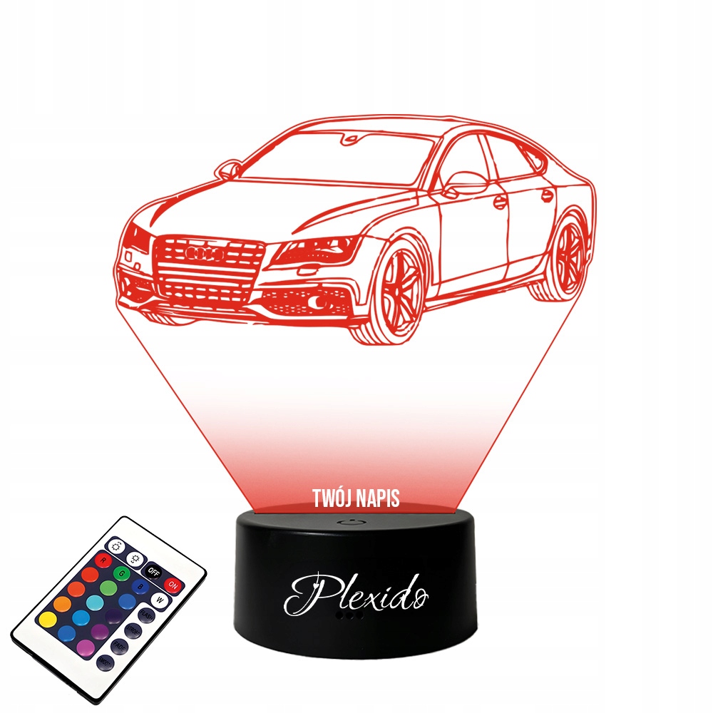 LÁMPA ÜVEGEN Audi RS7 Autó 3D LED RGB Szobrocska + TÁVIRÁNYÍTÓ 16 ...