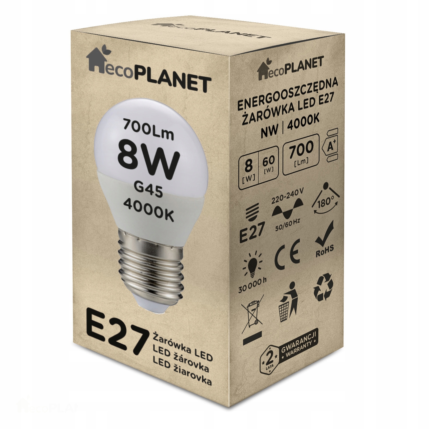 Żarówka LED E27 8W G45 Mała Kulka Barwa Neutralna 700LM Jasna Mocna ... Żarówka LED E27 8W G45 Mała Kulka Barwa Neutralna 700LM Jasna Mocna ...