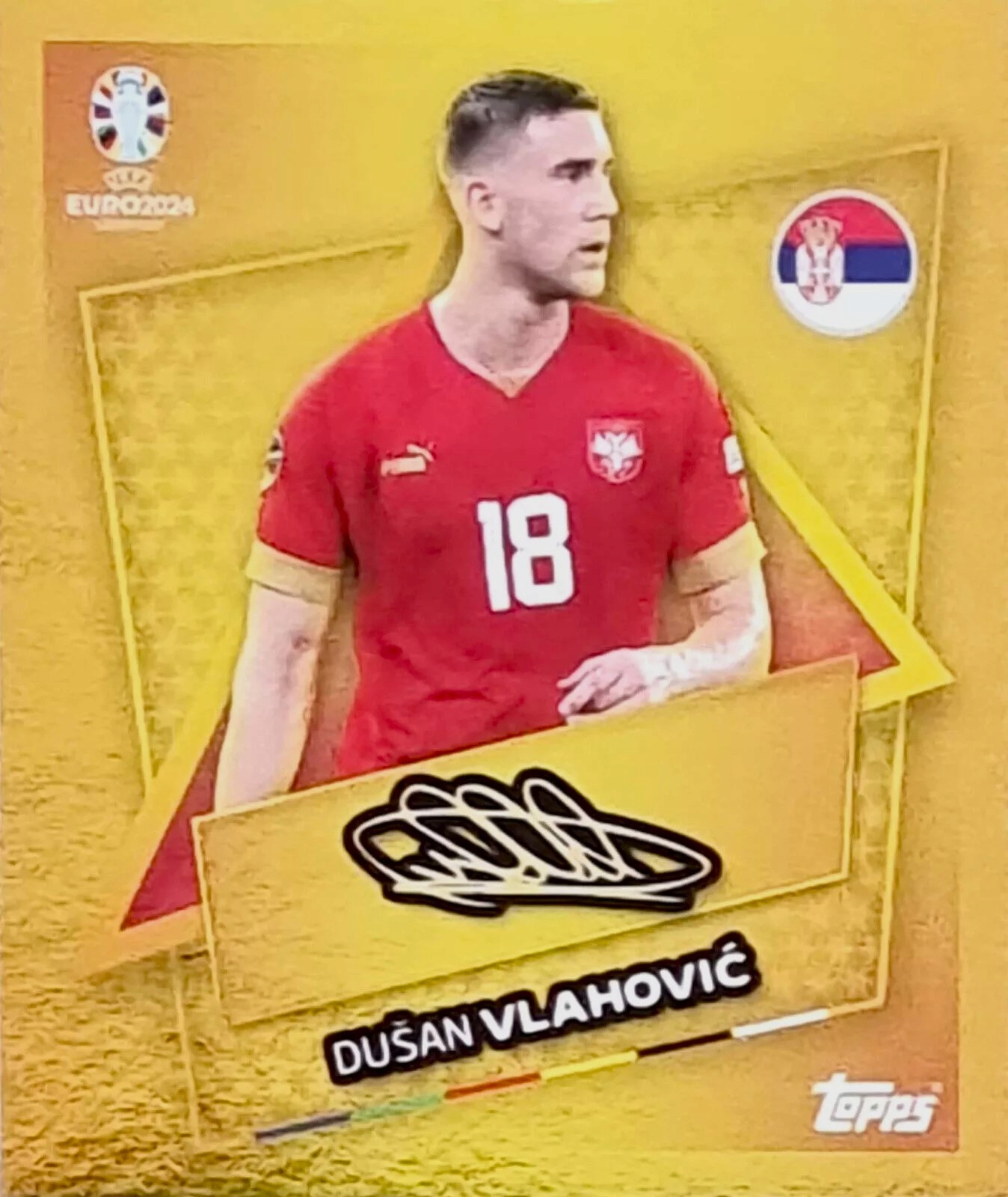 Dusan Vlahovic GOLD AUTOGRAF Serbia Euro 2024 Topps Naklejka • Cena ...
