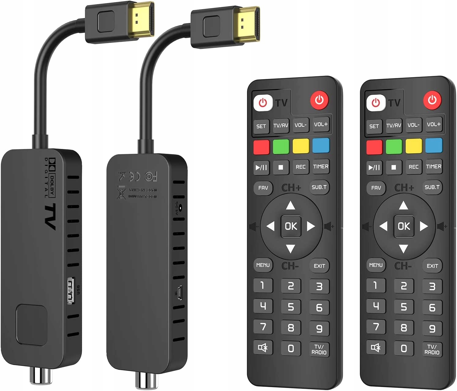 2x Cyfrowy dekoder DVB-T2 HDMI TV Stick HEVC PVR 1080P Multimedia USB ...
