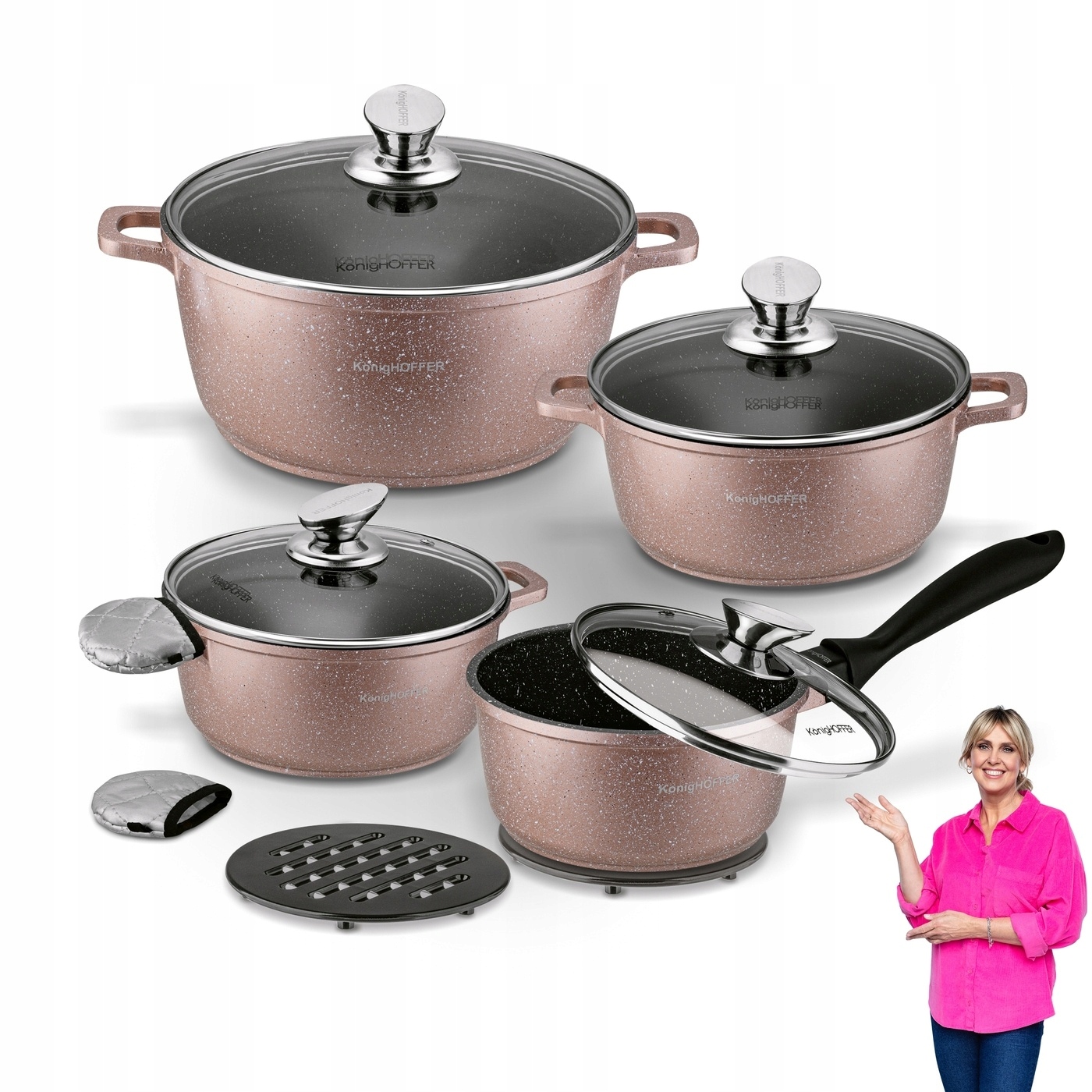 ZESTAW GARNKÓW NA INDUKCJE Marmurkowe Pollo Rose Gold Konighoffer 12el ...