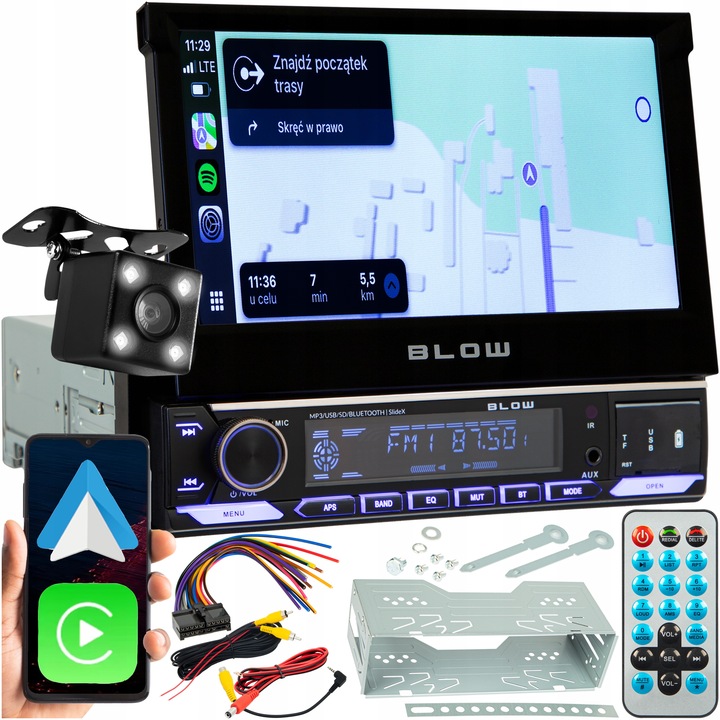 RADIO SAMOCHODOWE 1-DIN 7 CALI WYSUWANY DOTYKOWY EKRAN CARPLAY ANDROID ...