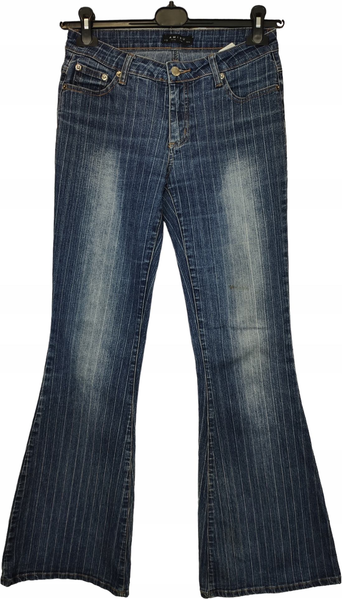 AMISU Jeansowe SPODNIE DZWONY w PASKI Retro r. 38 • Cena, Opinie - Allegro