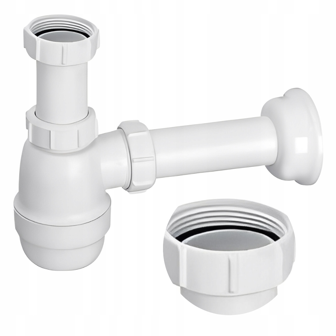 SYFON ZLEWOZMYWAKOWY BUTELKOWY DUŻY 1 1/2'' x 40mm BIAŁY SOLIDNY ...