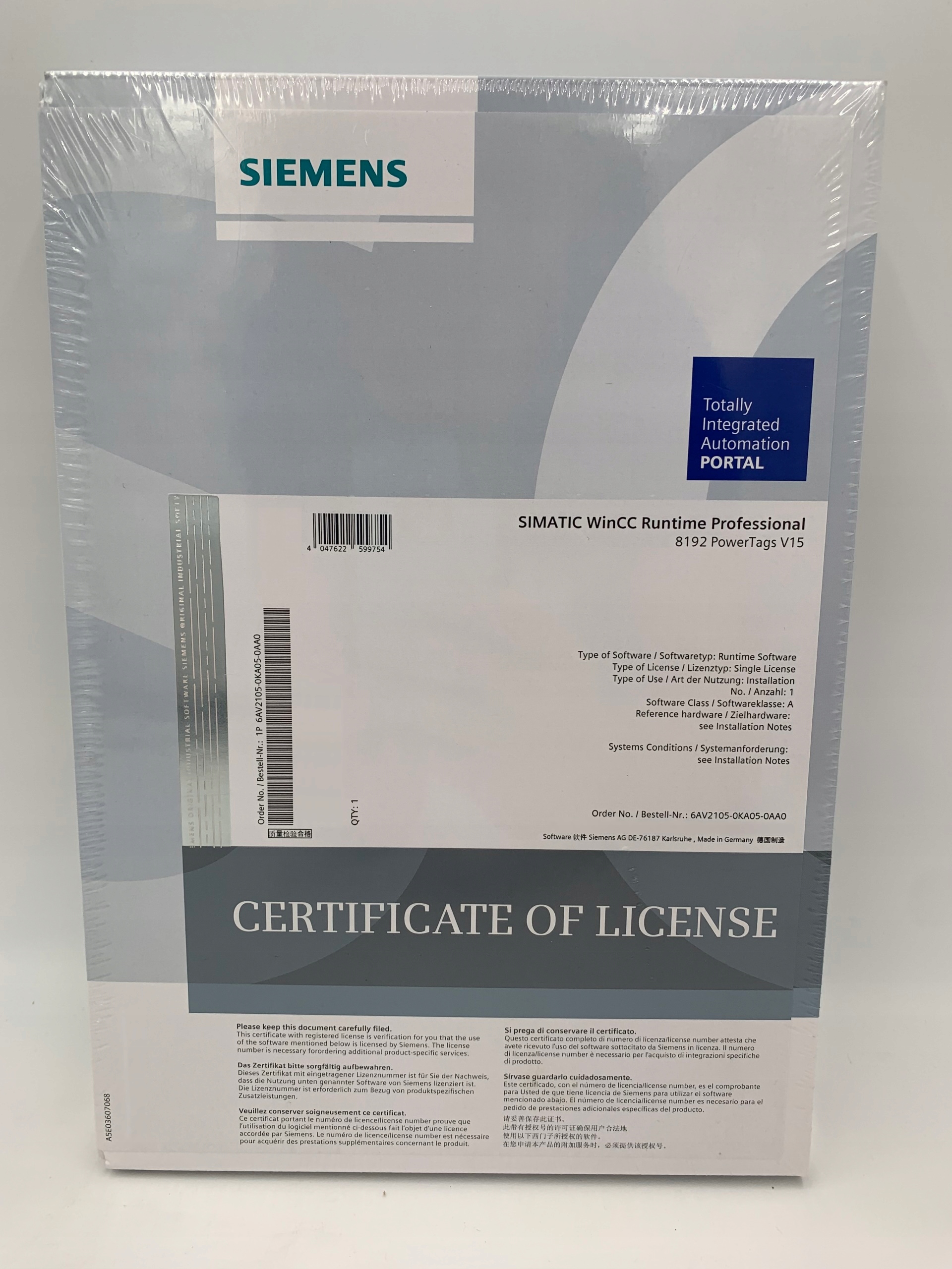 Siemens 6AV2105-0KA05-0AA0 WinCC RT Professional купить с доставкой из ...