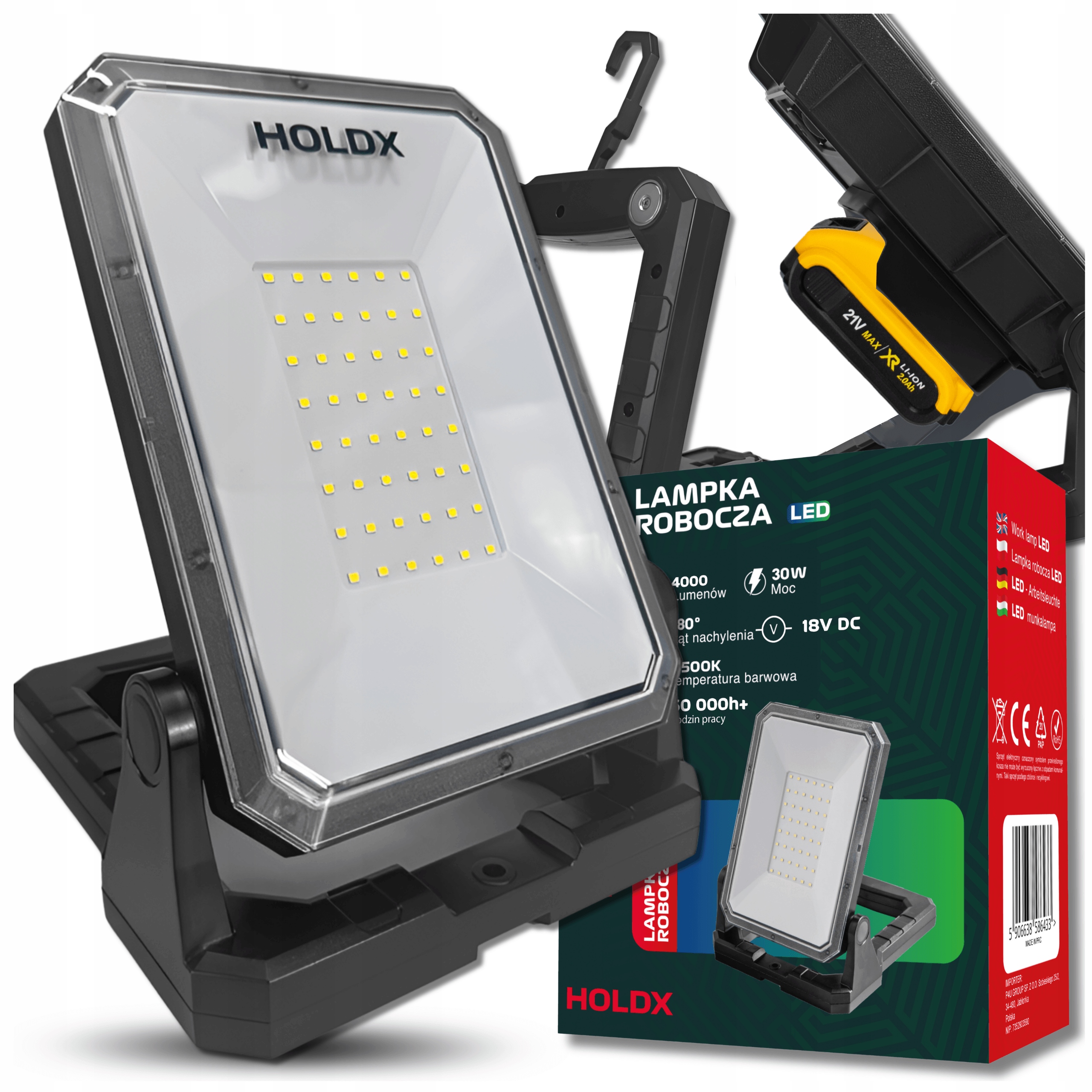 LAMPA ROBOCZA HALOGEN LED DO HOLDX Z USB 6500K PRZENOŚNA BUDOWLANA ...