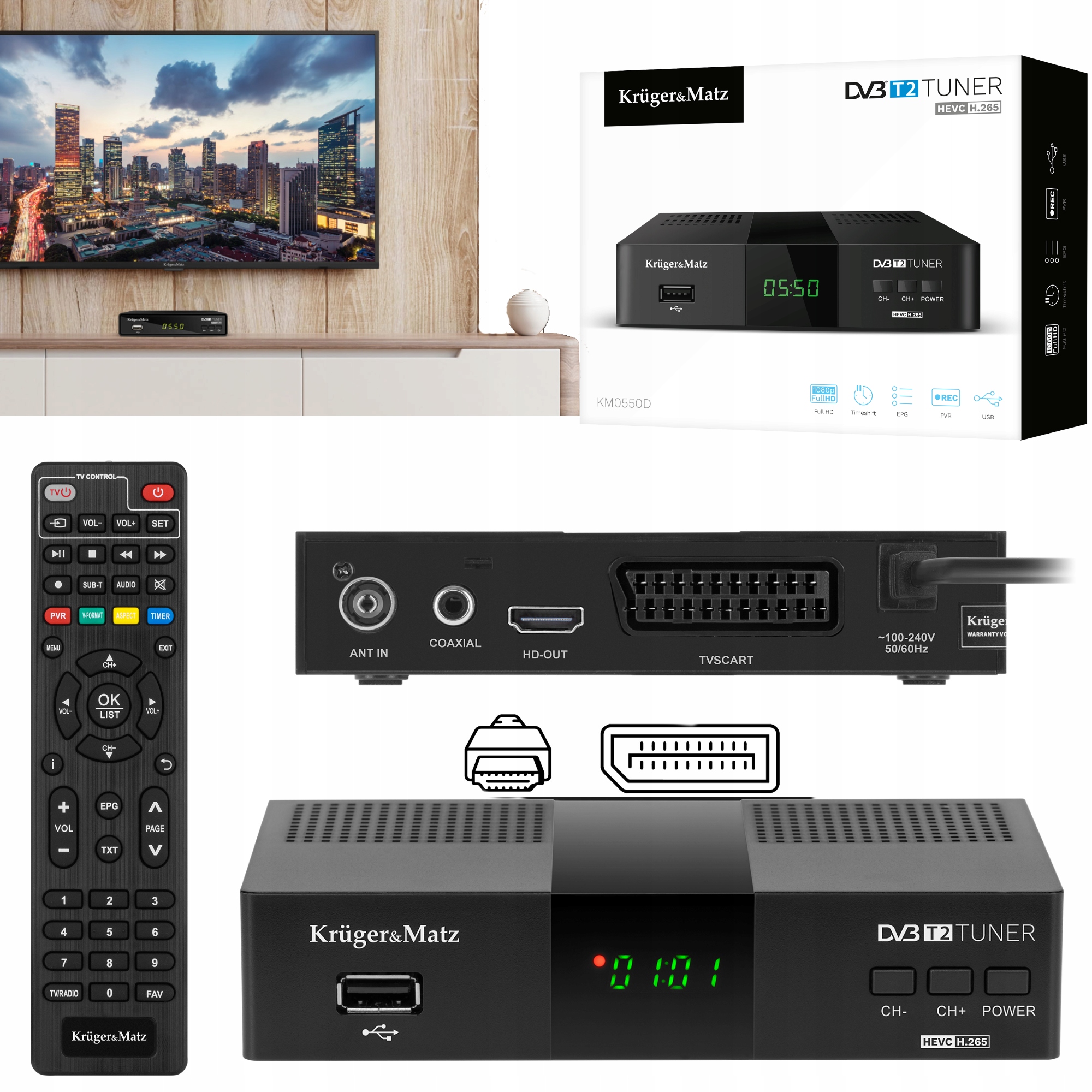 Tuner DVB-T2 H.265 HEVC Kruger&Matz HDMI SCART PVR EPG USB dekoder - Sklep, Opinie, Cena w ...