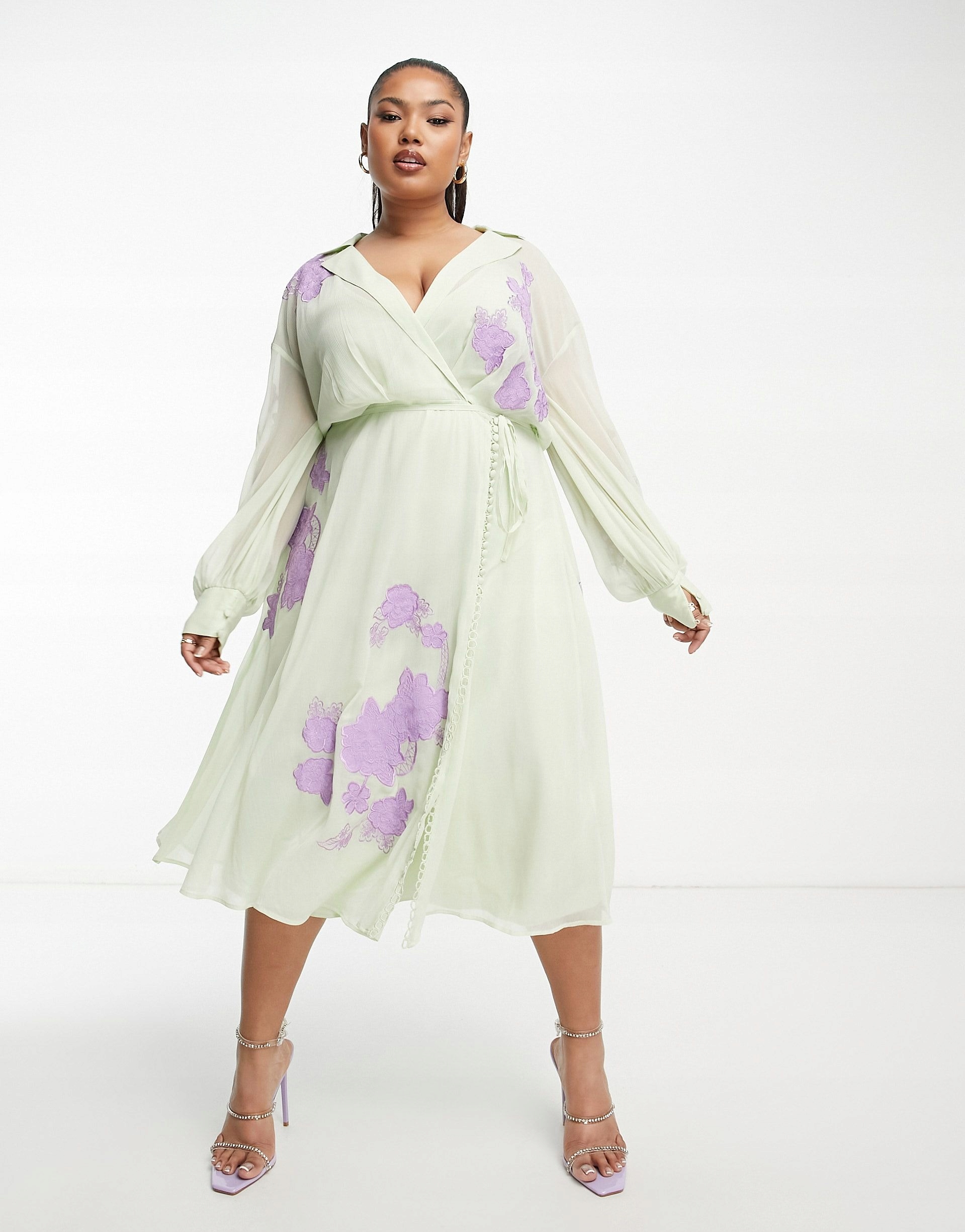 ASO DESIGN sukienka koktajlowa kopertowa do połowy łydki rozmiar 48 ...