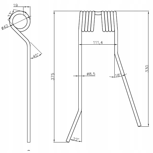 Palec przetrząsaczo-zgrabiarki karuzelowej MESKO skrajny lewy, szeroki ...