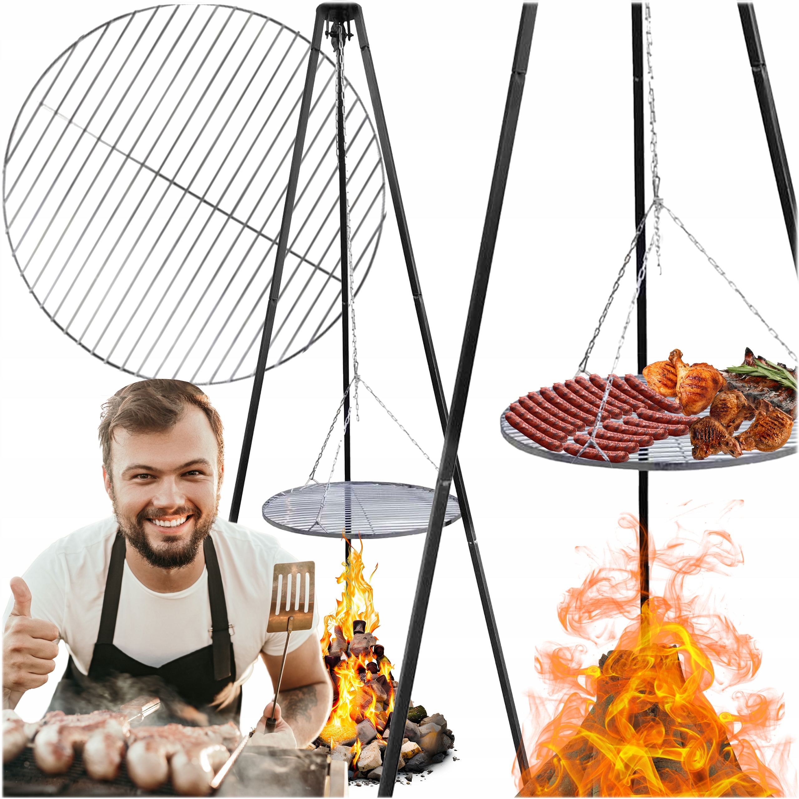 TRÓJNÓG Z RUSZTEM GRILL OGRODOWY DO PALENISK 50cm 150cm OGNISKA 1 ...
