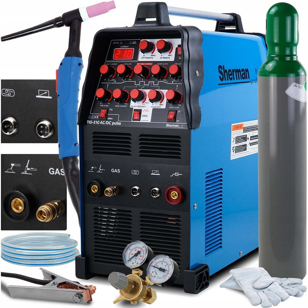 SPAWARKA INWERTEROWA SHERMAN TIG 210 AC DC PULS MMA 200A HF IGBT ALUMINIUM (05906372629106 ...