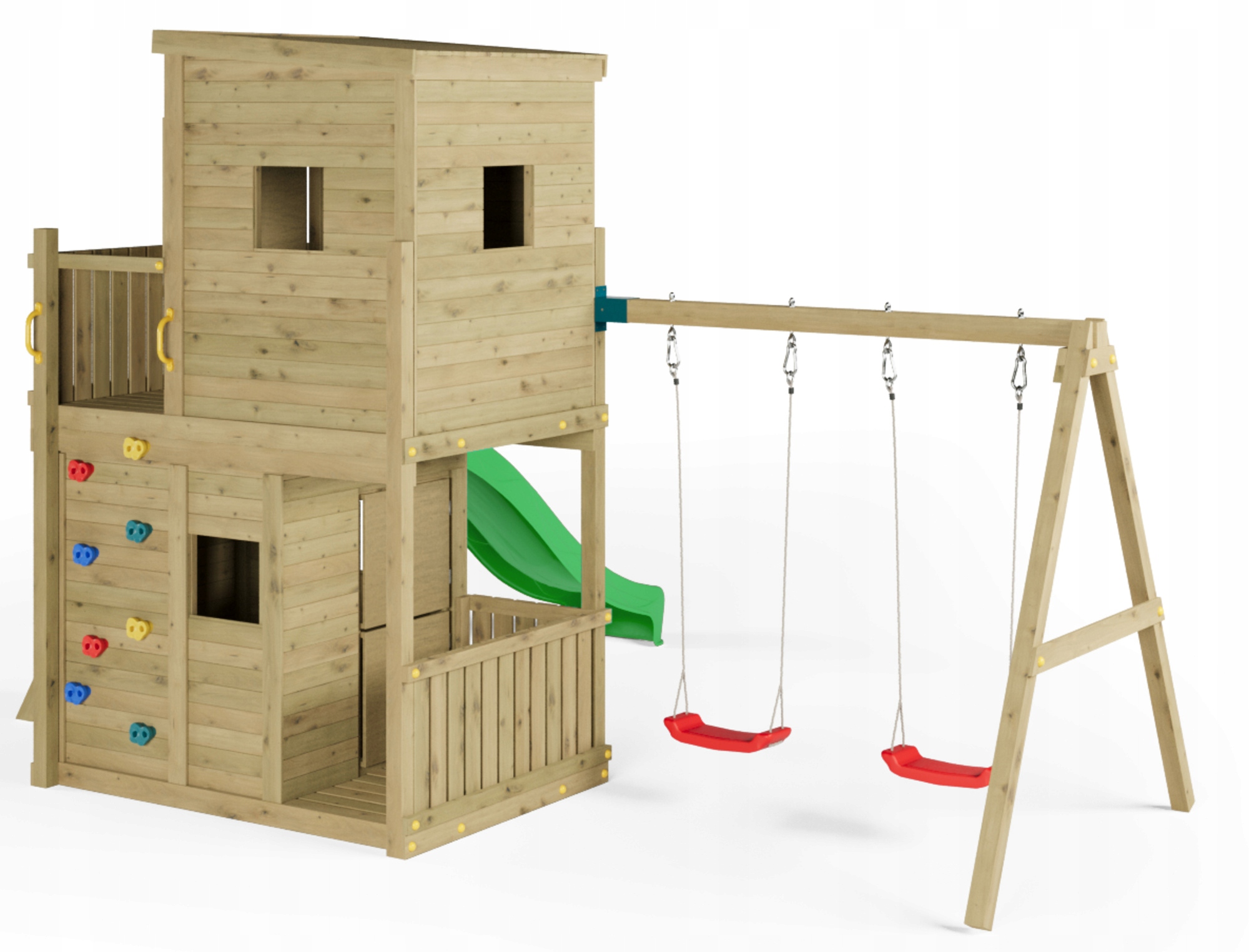 FUNGOO PLAC ZABAW DREWNIANY OGRODOWY LOFTER 2 HUŚTAWKI ZJEŻDŻALNIA ...