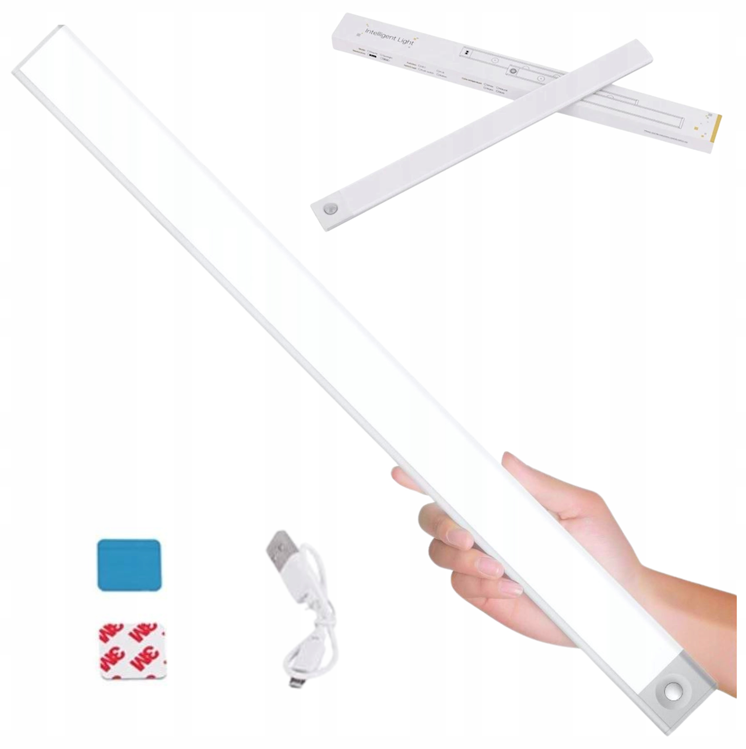 LAMPA LED Z CZUJNIKIEM RUCHU DO SZAFY NOCNA AKUMULATOR USB NA MAGNESY 60CM (LISTWA NA MAGNES ...
