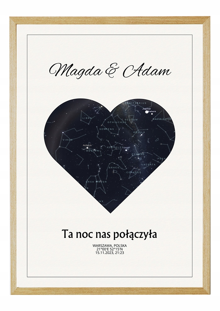 Plakat MAPA GWIAZD PREZENT – Serce - Prezent na Rocznice / Walentynki bez ramy 70 x 100 cm ...