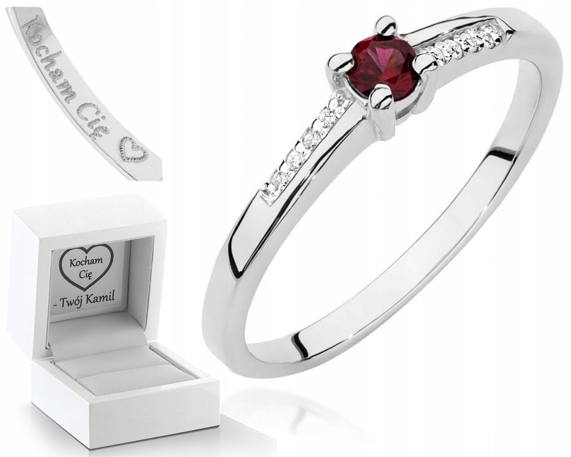 ZLATÝ PRSTÝNEK PRSTEN S RUBÍN BÍLÉ ZLATO, GRAVÍROVÁNÍ 585, DÁREK BONUS ...