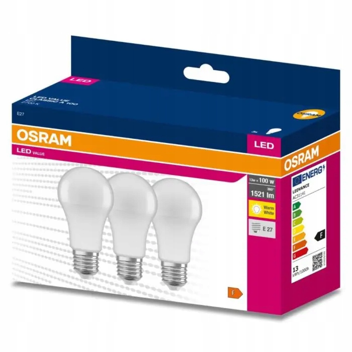 Żarówka LED E27 13W=100W 1521lm 2700K OSRAM 3-PAK (4058075385740 ...