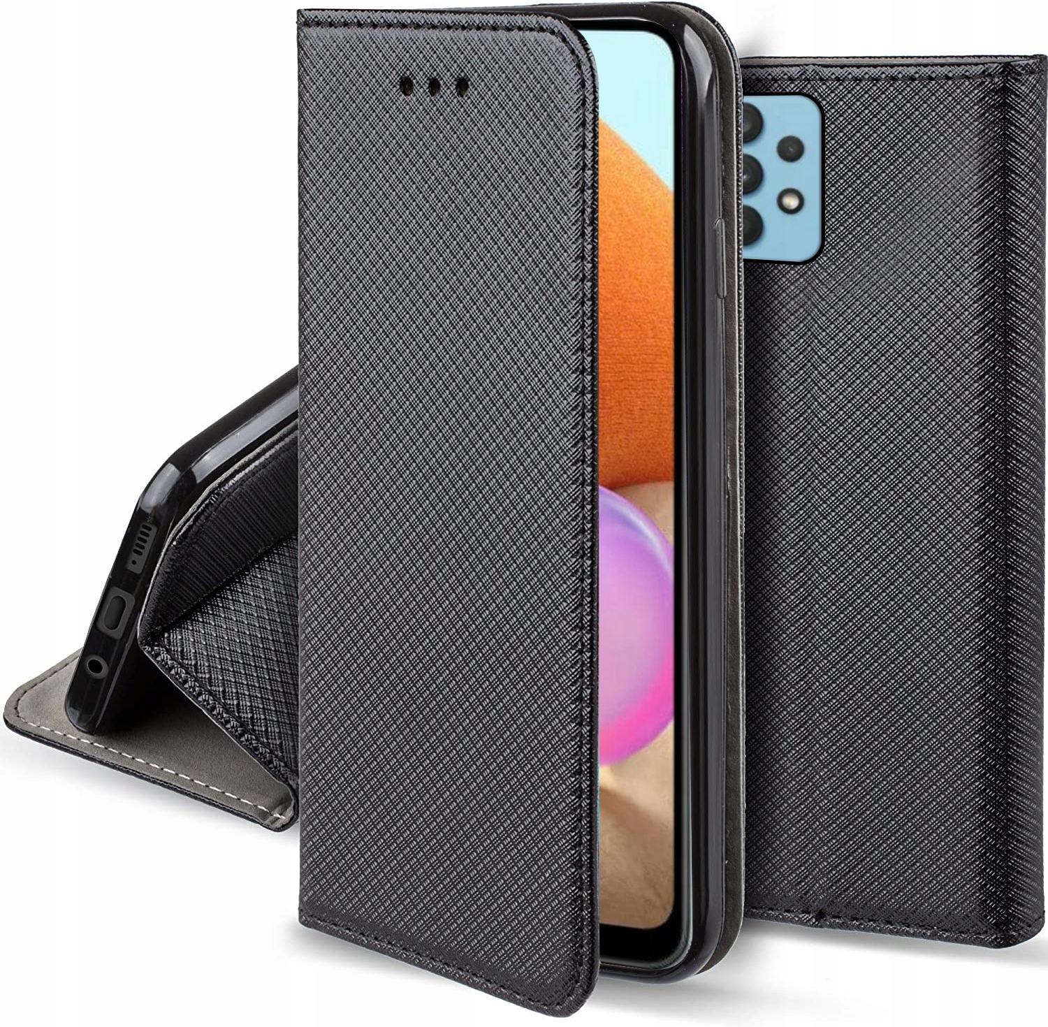 Etui z klapką Samsung Galaxy A32 czarne skórzane z podstawą i szkłem 9H - Sklep, Opinie, Cena w ...