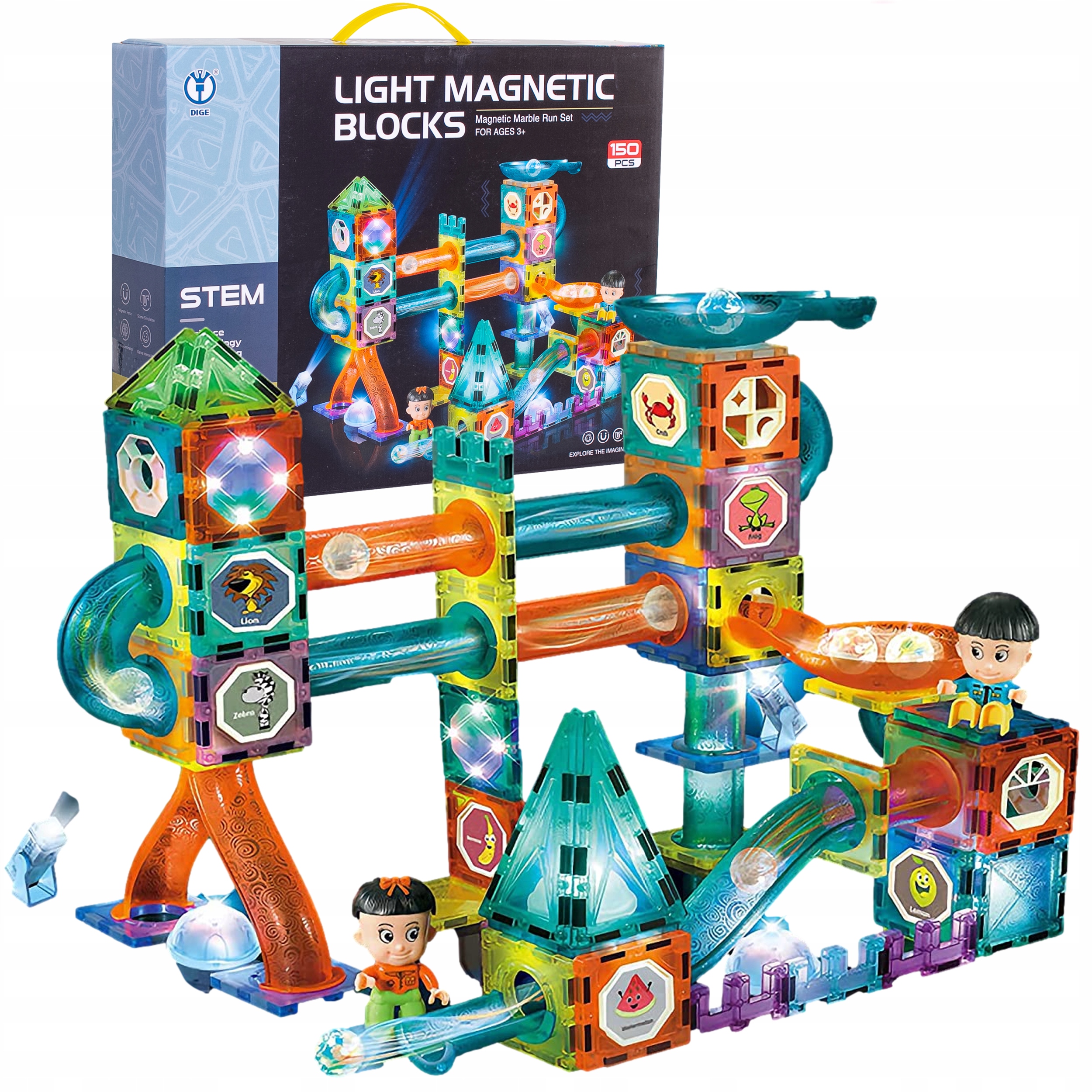 Klocki magnetyczne konstrukcyjne świecący tor 150 12768880479 - Allegro.pl