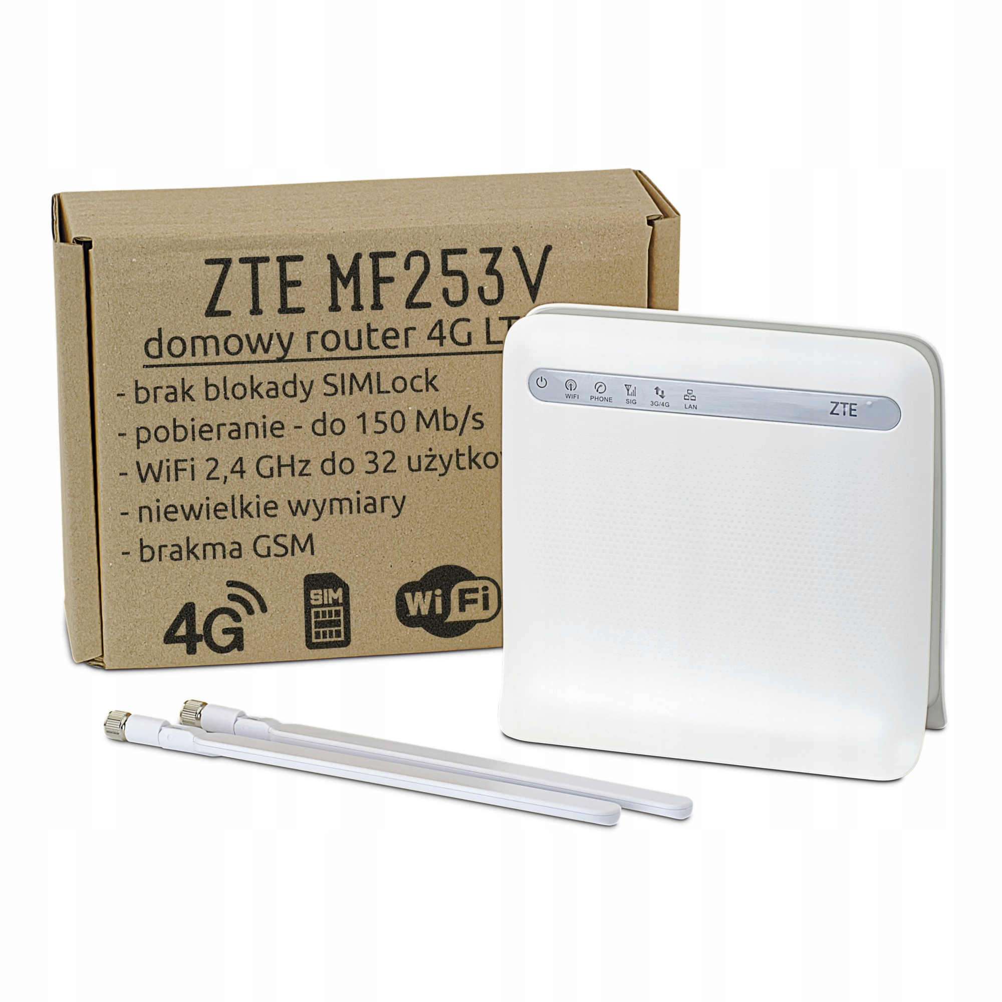 ZTE MF253V Domowy Biurowy MODEM ROUTER 4G LTE WiFi Kartę SIM bez ...