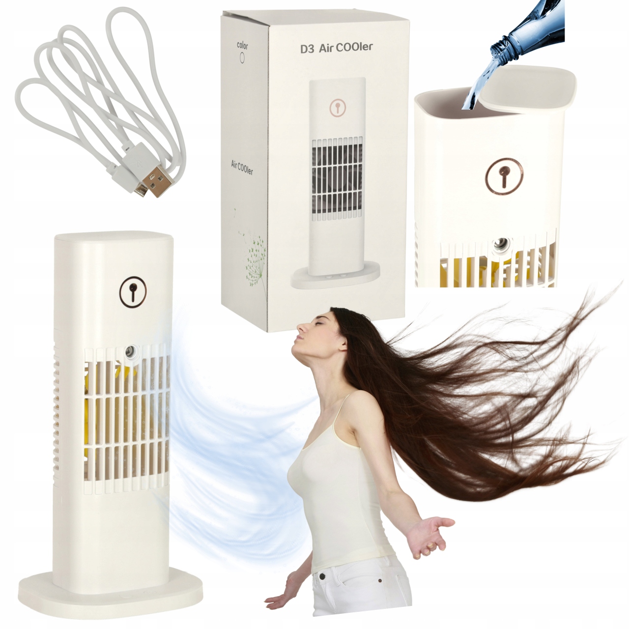 MINI KLIMATYZATOR WENTYLATOR PRZENOŚNY WIATRAK NA WODĘ BIURKOWY USB 3w1 ...