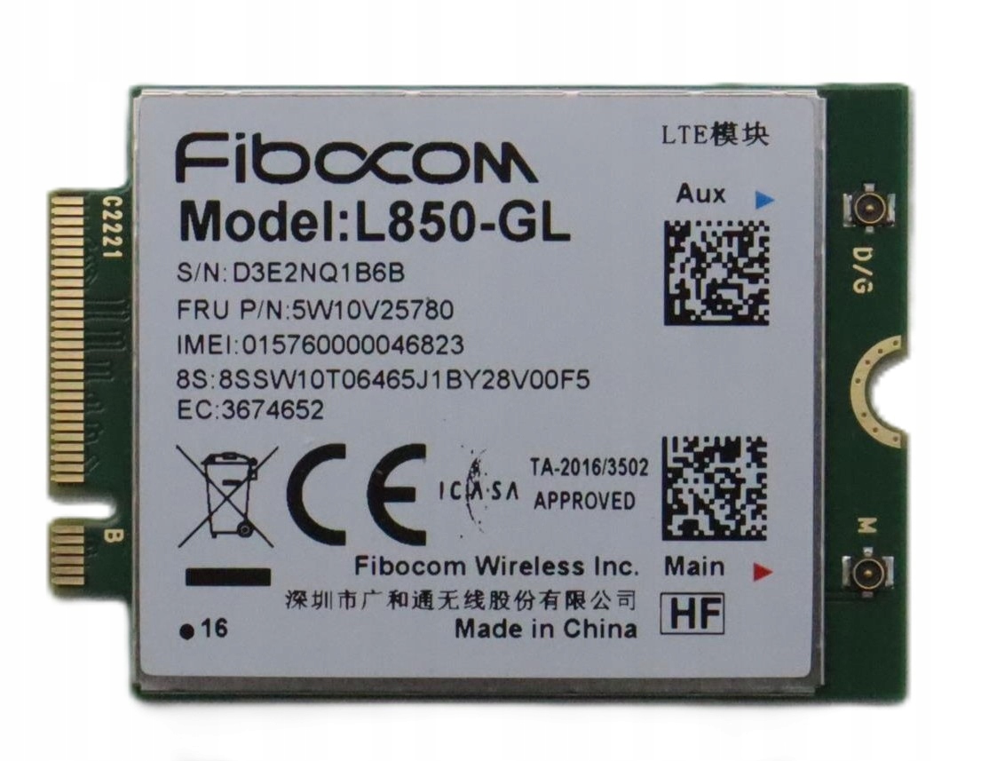 Oryginalny modem WWAN 4G LTE CAT9 M.2 Lenovo 5W10V25780 Fibocom L850 ...