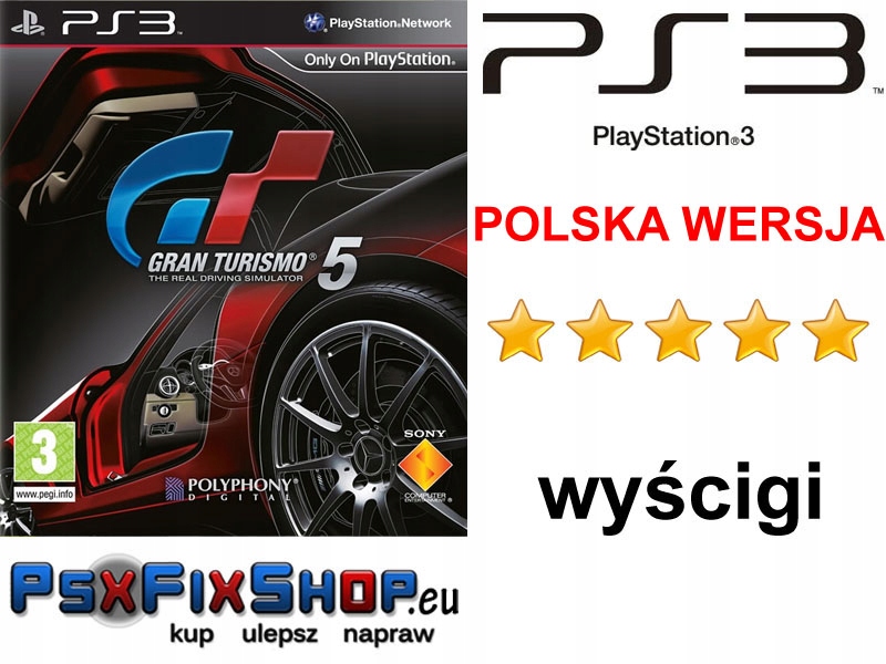 GRAN TURISMO 5 -PL- -komplet- GRA PLAYSTATION 3 PS3 =PsxFixShop= GW! - Stan: Używany 24.99PLN ...