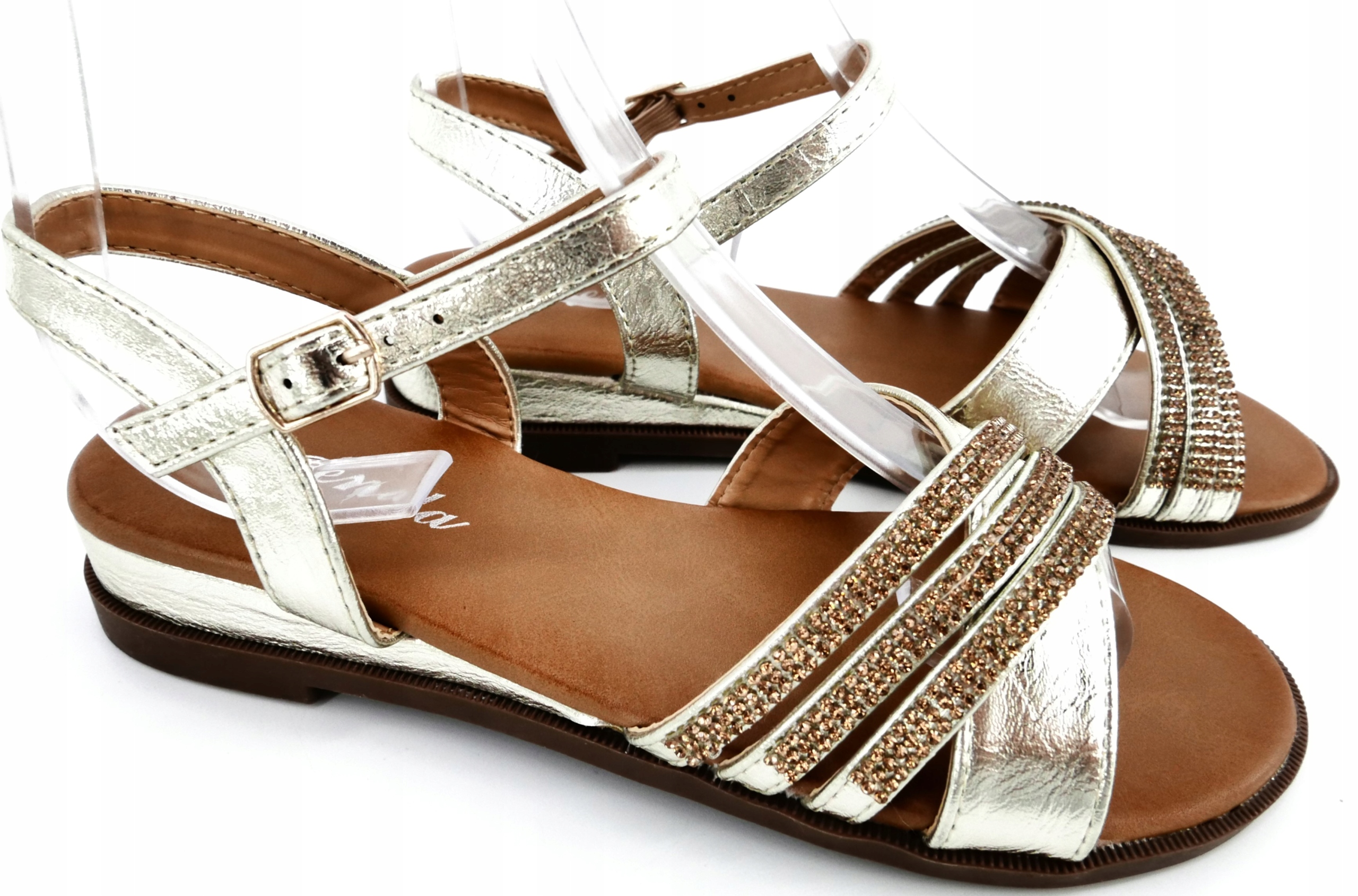 SANDAŁY DAMSKIE ZŁOTE CYRKONIE METALICZNE R38 • Cena, Opinie • Sandały 10944884854 • Allegro