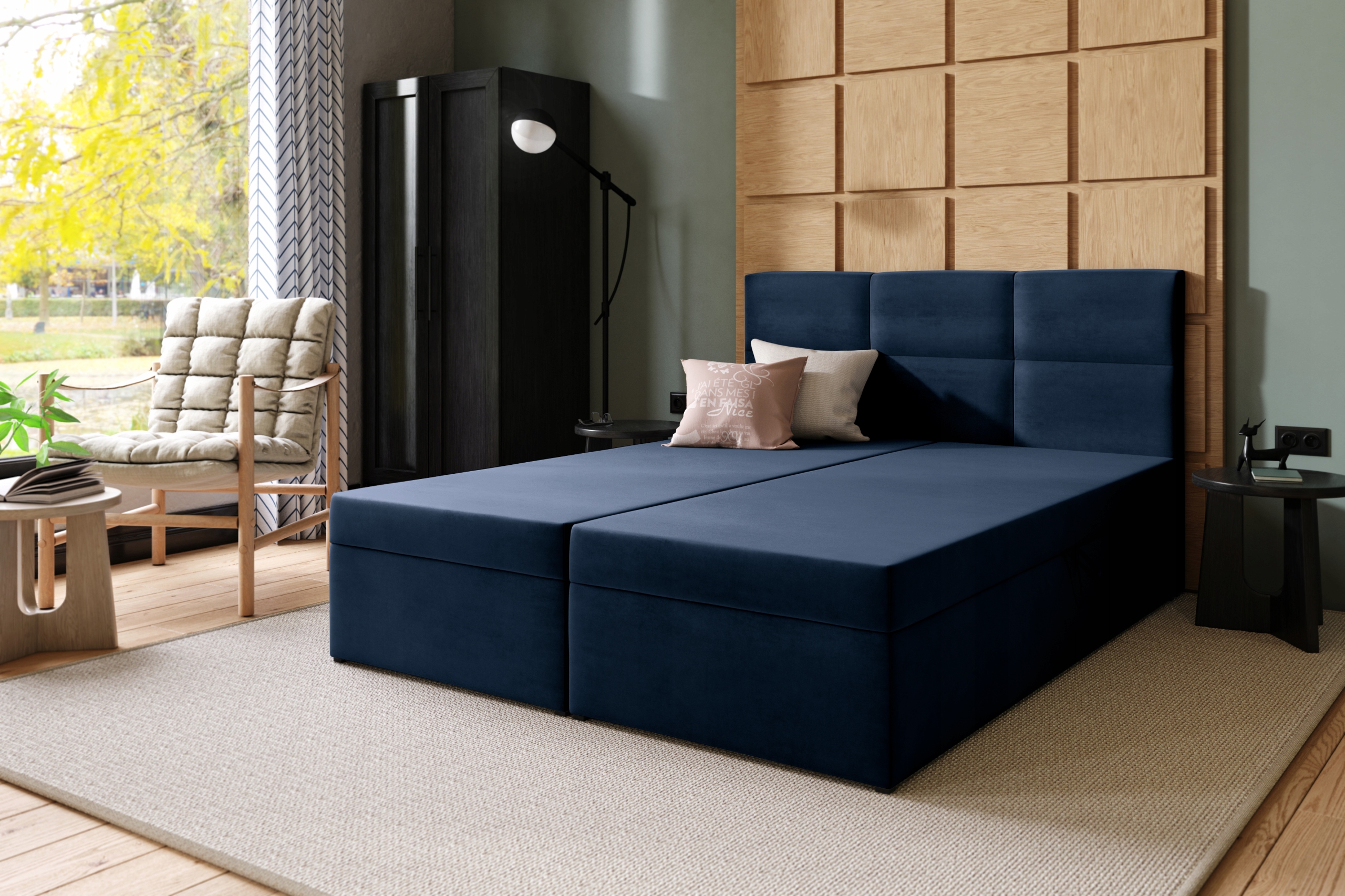 Łóżko podwójne tapicerowane Fronti 160x200 odcienie niebieskiego ...