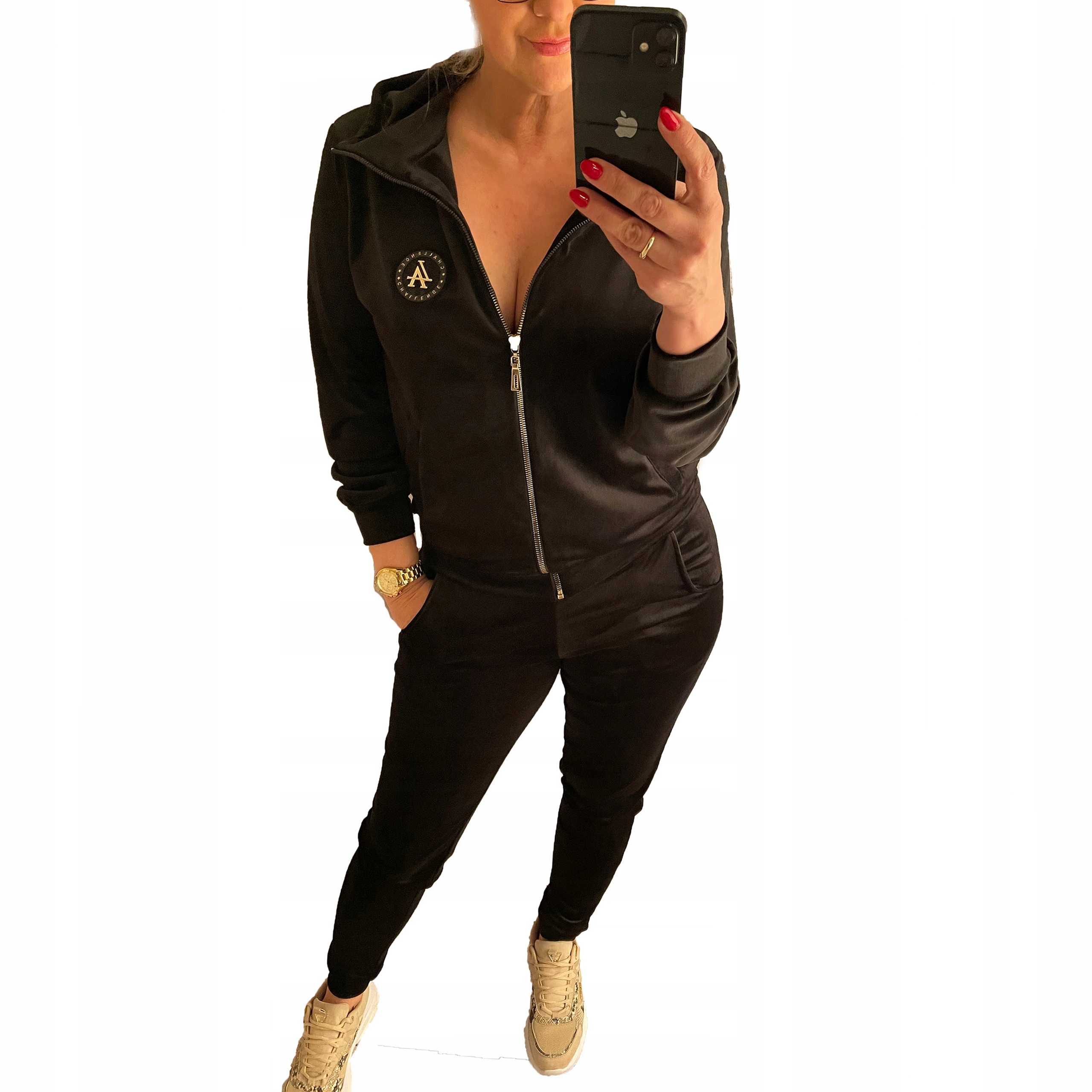 Z406 DRES WELUROWY Z KAPTUREM CZARNY r. 42 (XL) (5906228431662) • Cena ...