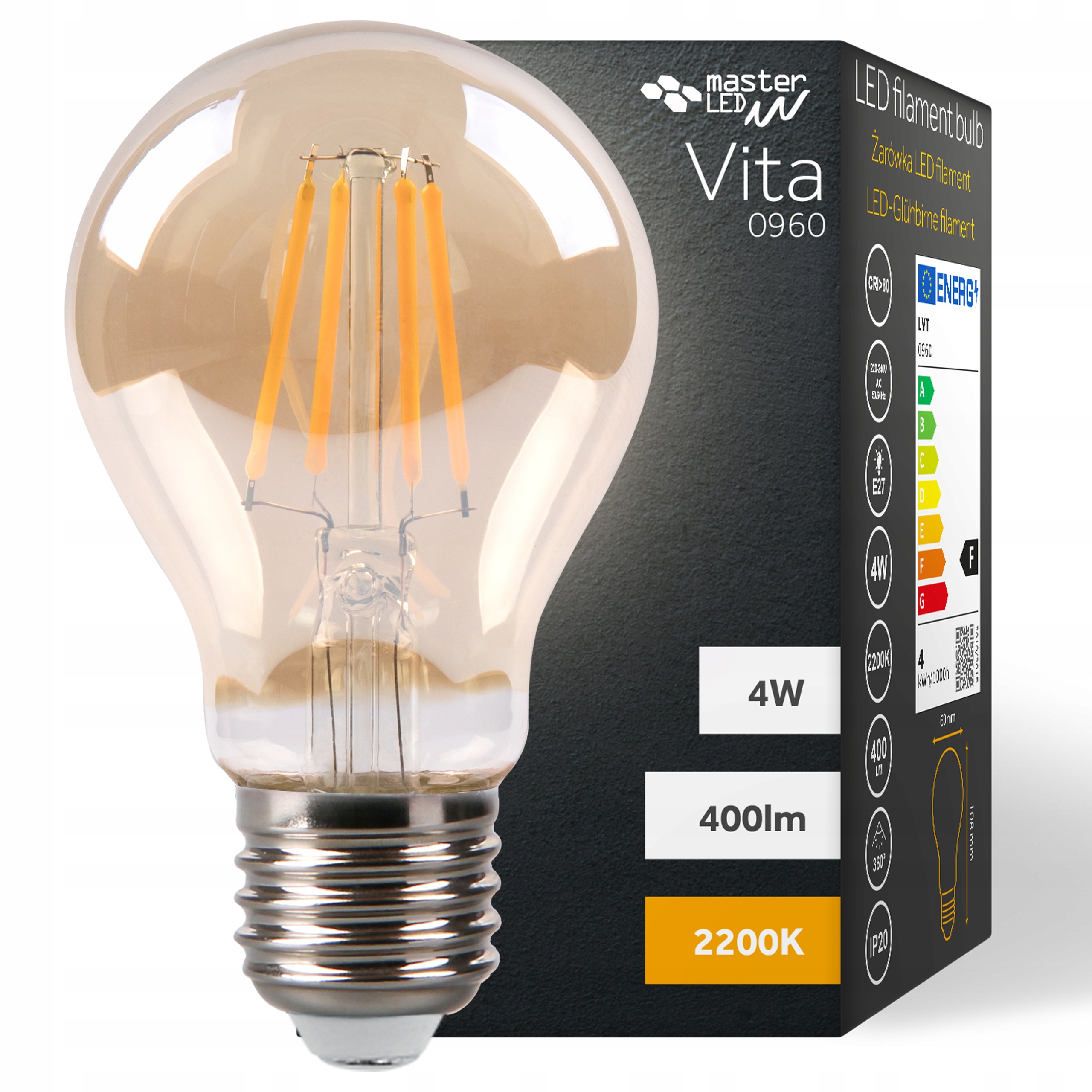 Żarówka LED E27 FILAMENT 4W ciepła 2200K EDISON RETRO OZDOBNA ŻARNIK ...