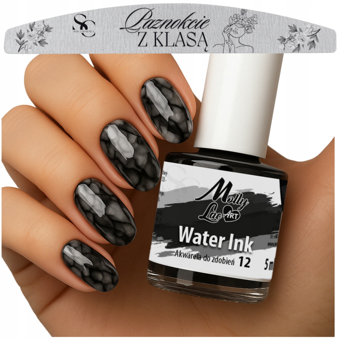 Molly Lac Water Ink akwarela do zdobień paznokci Nr12 grafit marmur ...