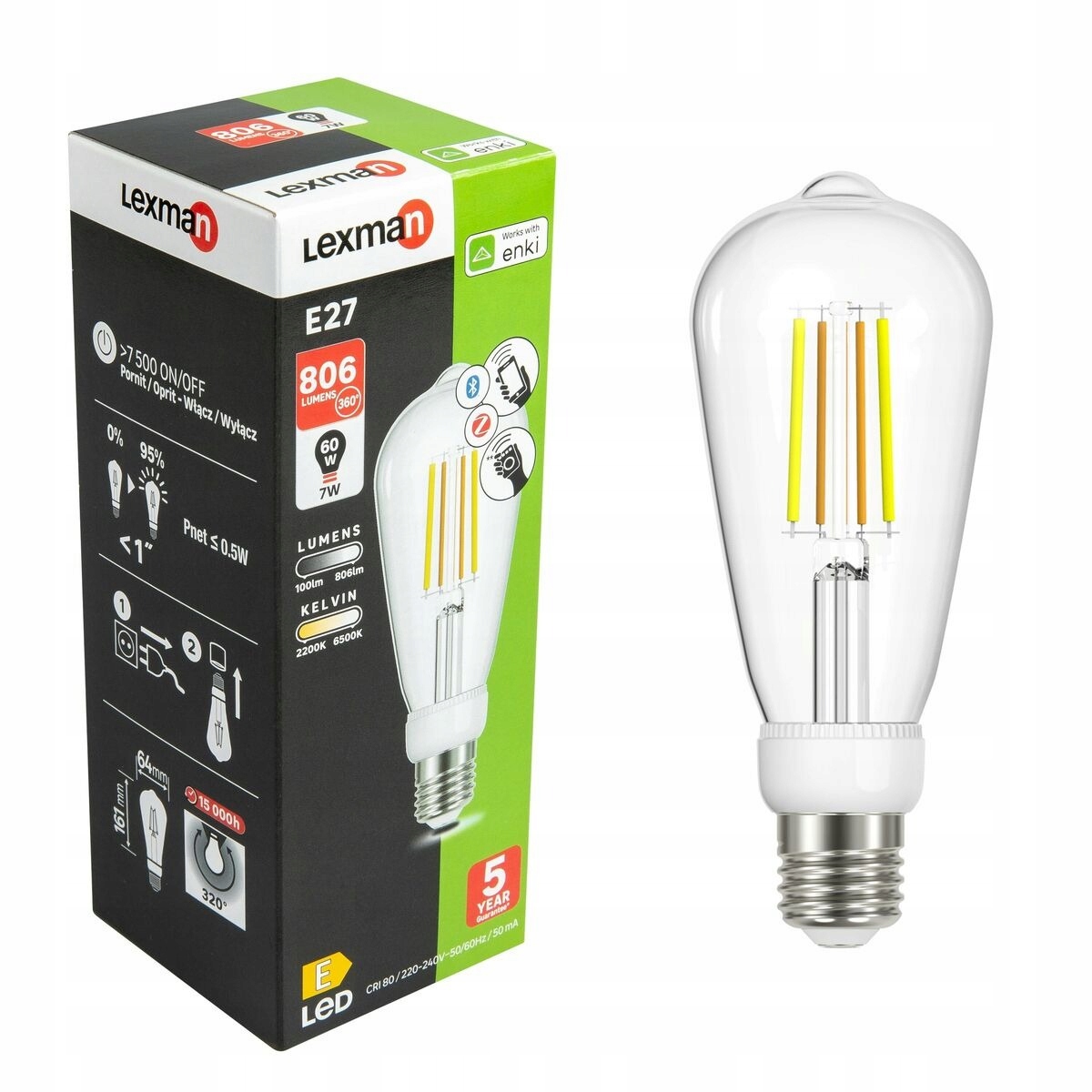 Lexman Żarówka Smart LED E27 7W = 60W 806 lm enki (3276568934) • Cena ...