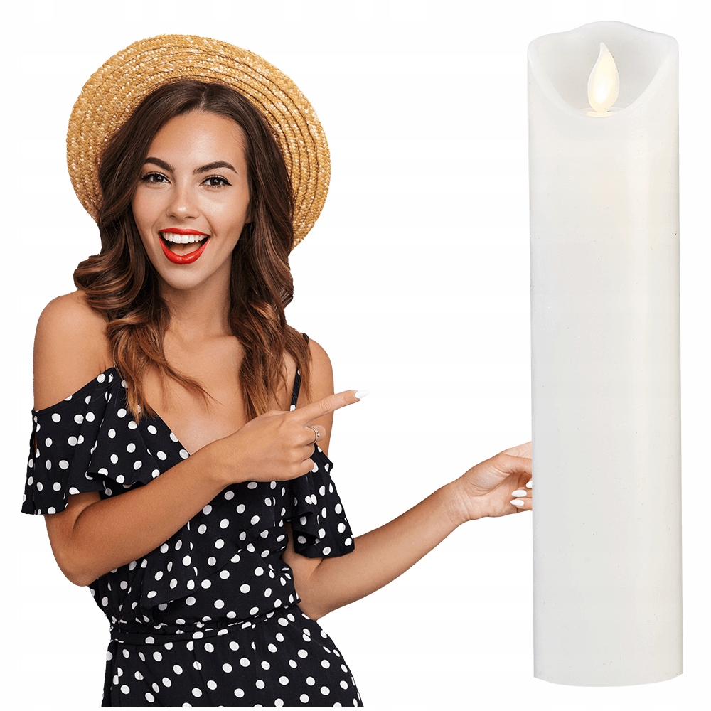 Swieca LED woskowa dluga biala 20 cm na baterie AA (LED Pillar Kerze ...