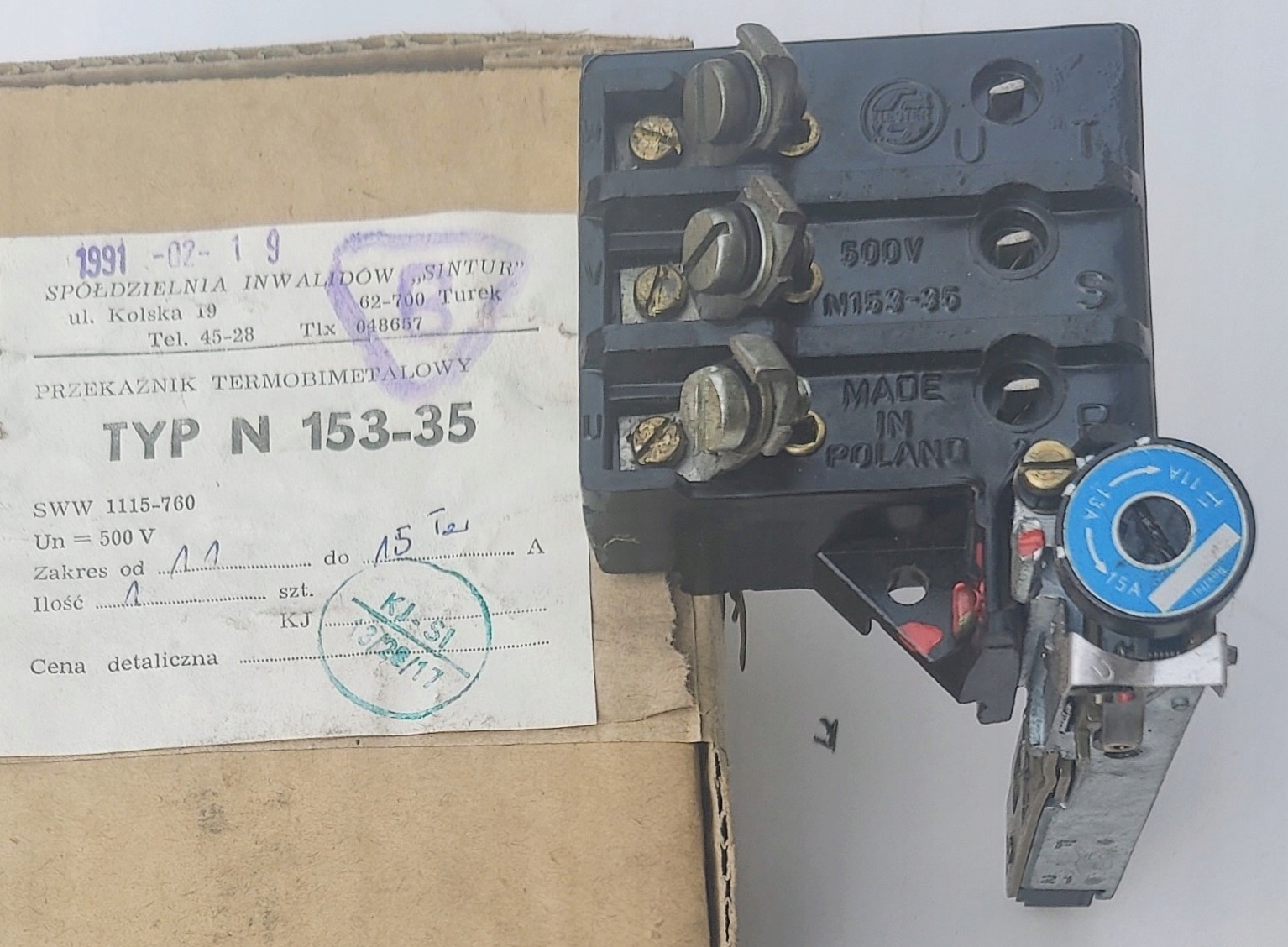 PRZEKAŹNIK TERMOBIMETALOWY TERMIK TYP N153-35 11-15A N110 ELESTER Sp ...