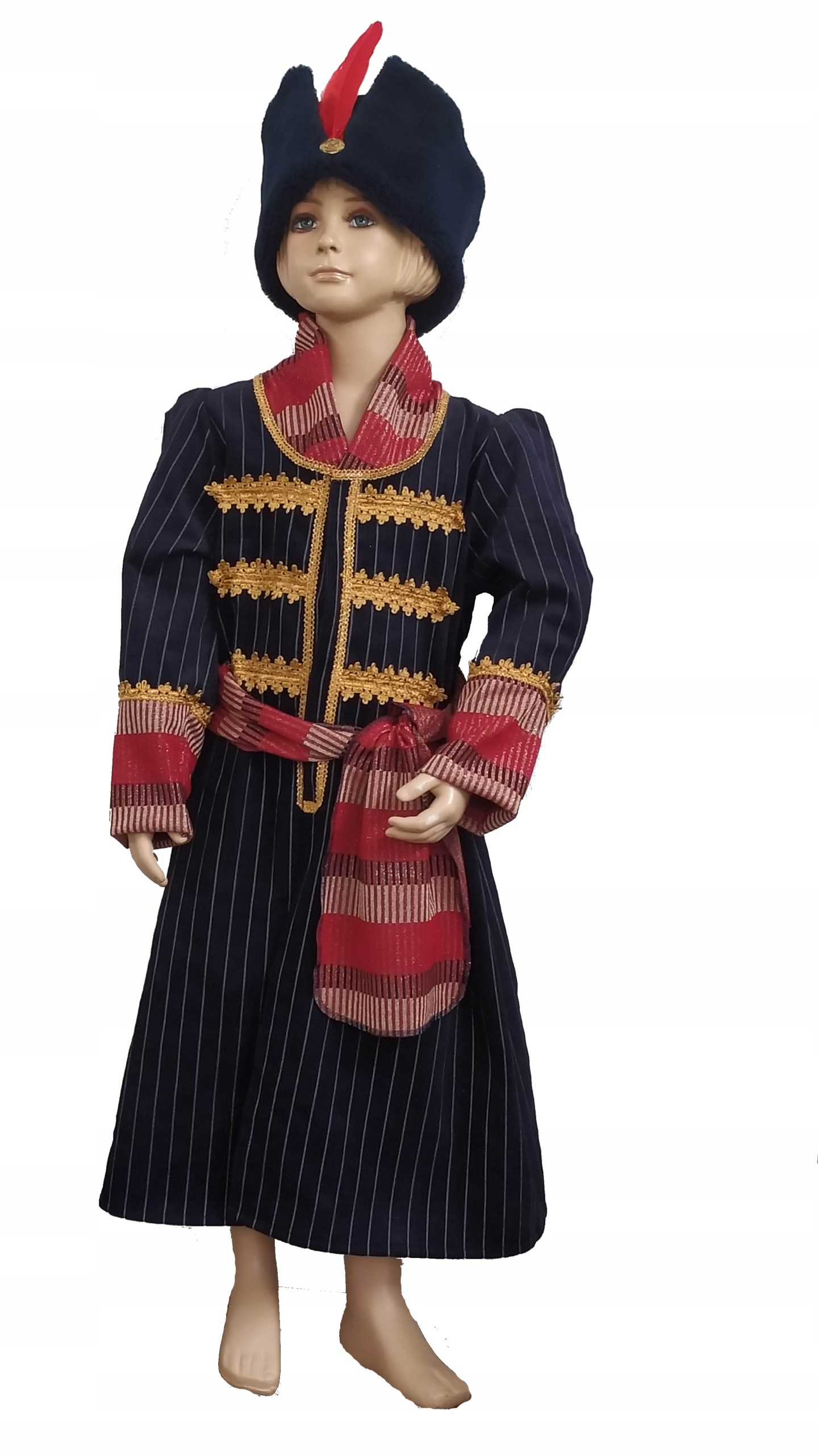 strój SZLACHCIC magnat futro żupan 122-128 granat w prązki 14556252228 ...