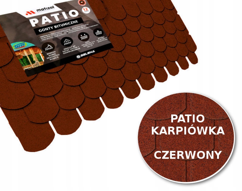 GONT BITUMICZNY PAPOWY KARPIÓWKA PATIO MATIZOL 3,85m2/op CZERWONY ...