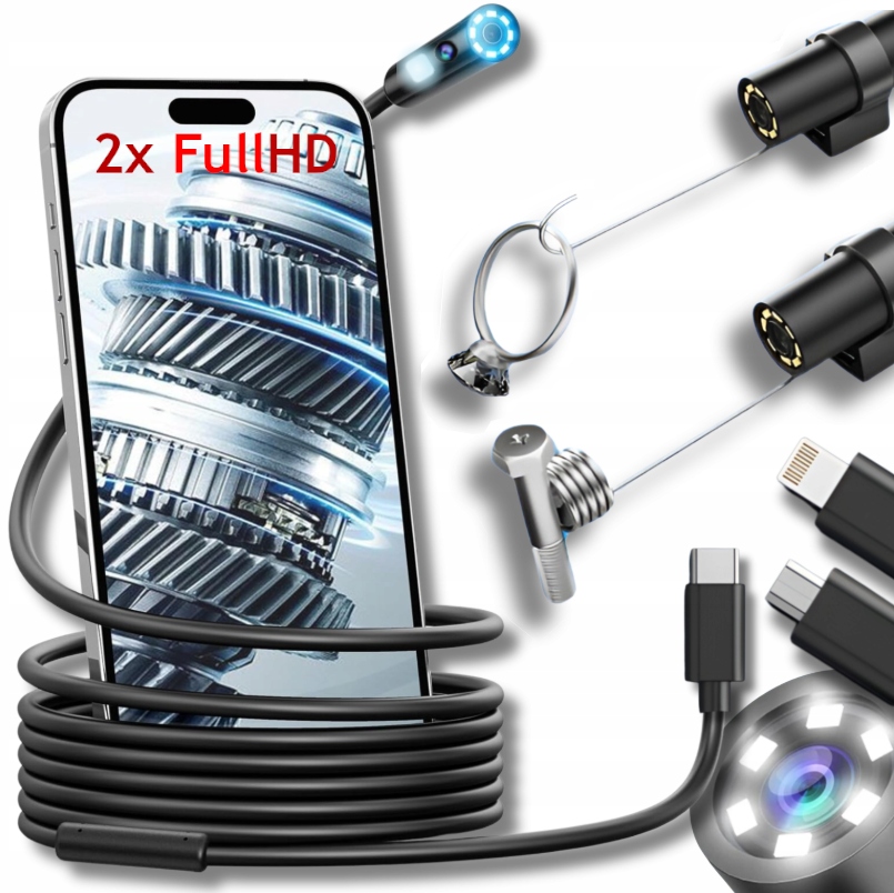 ENDOSKOP KAMERA INSPEKCYJNA DUAL 2MPx 3M IP67 ANDROID IOS DO TELEFONU ...
