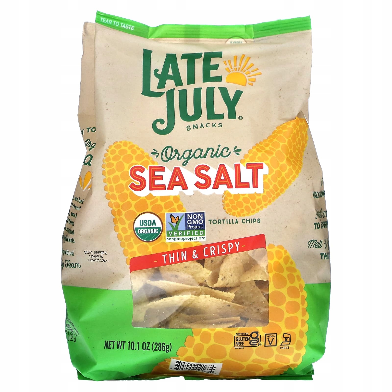 Late July, Snacks, Organic Tortilla Chips, Thin & Crispy, Sea Salt, 10. ...