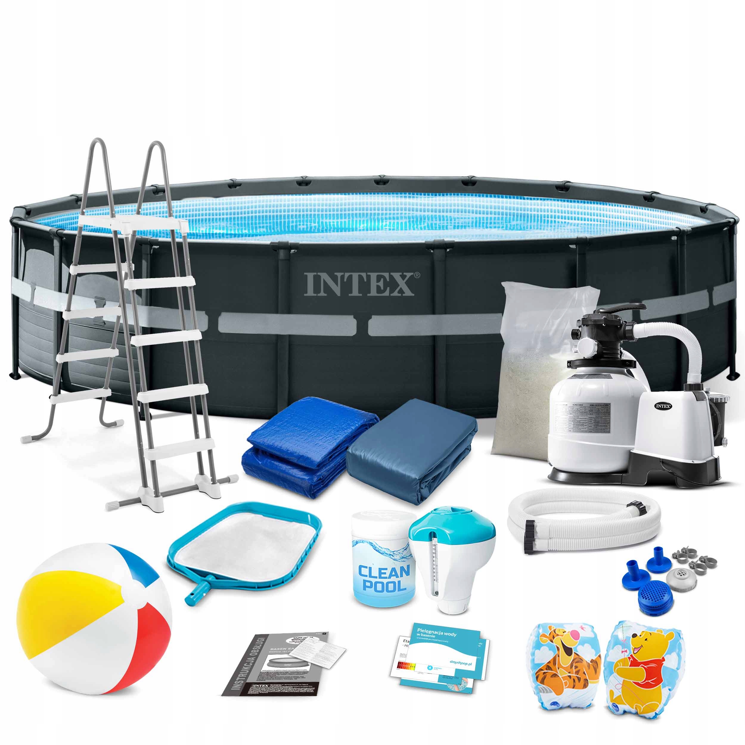RODZINNY BASEN OGRODOWY 26330 STELAŻOWY INTEX MEGA ZESTAW + GRATIS ...