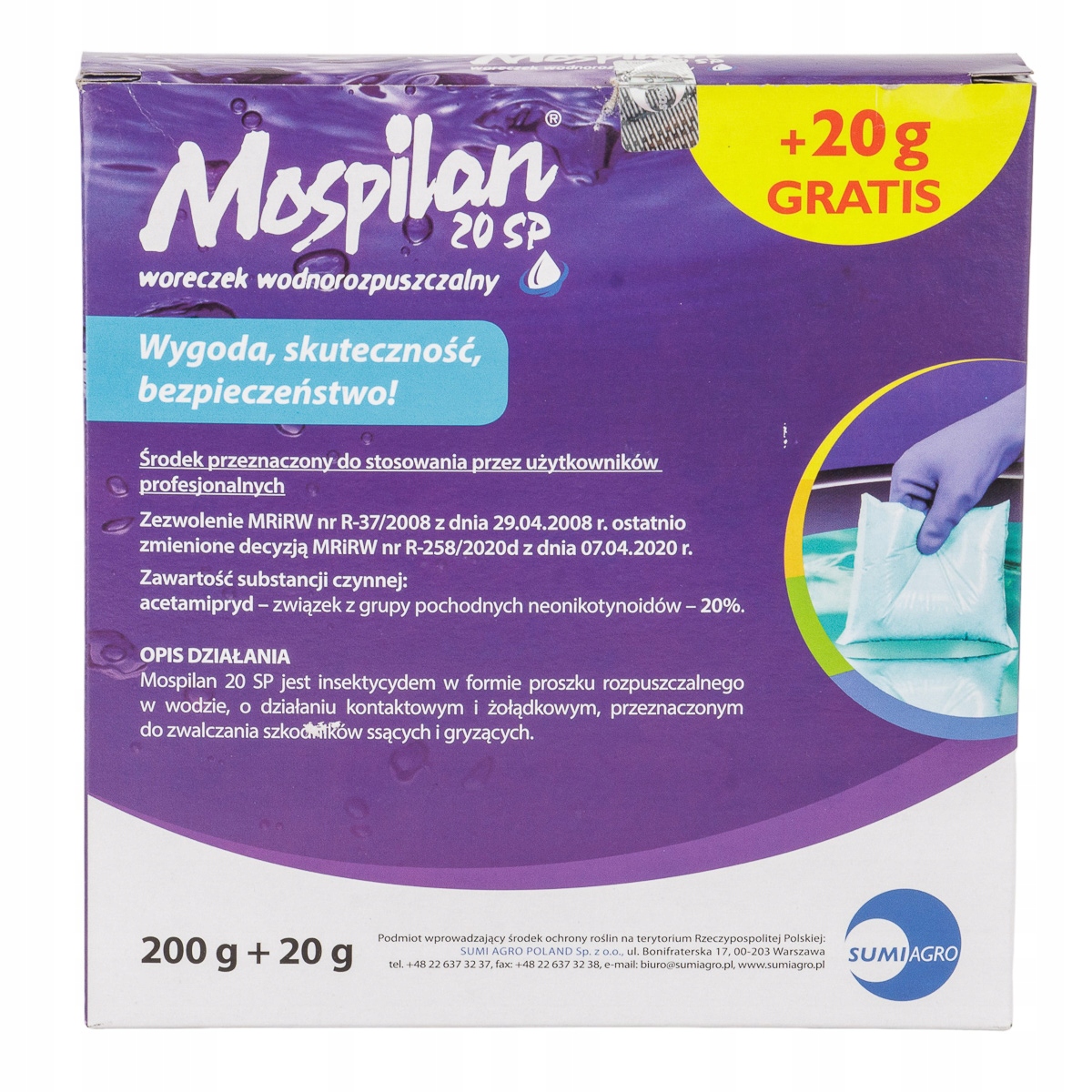 MOSPILAN 20 SP 200g + 20g 220g środek owadobójczy mszyca stonka ćma ... MOSPILAN 20 SP 200g + 20g 220g środek owadobójczy mszyca stonka ćma ...