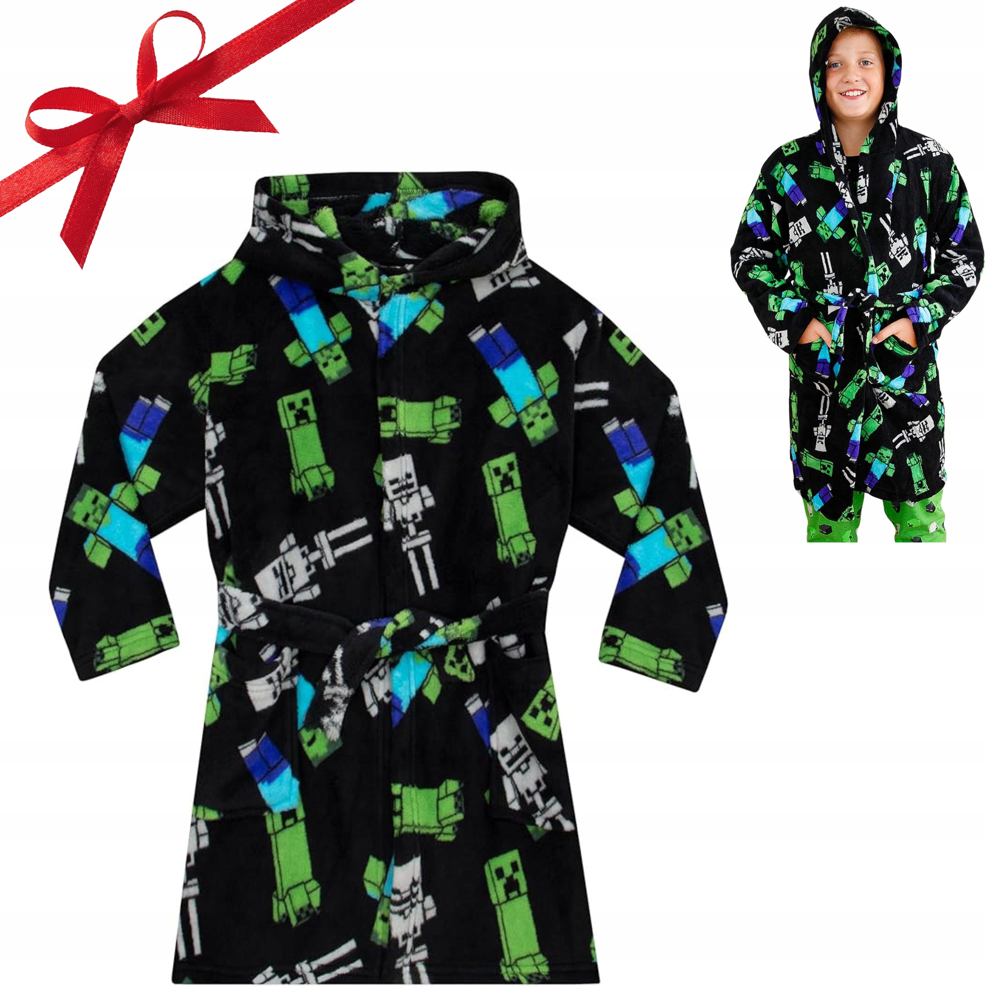 SZLAFROK MINECRAFT CREEPER DLA DZIECKA KAPTUR CIEPŁY MIĘKKI GRA PREZENT ...