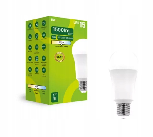 Lampa żarówka Led A60 E27 15W bulb 1500lm 4000K (ELA054NW) • Cena ... Lampa żarówka Led A60 E27 15W bulb 1500lm 4000K (ELA054NW) • Cena ...