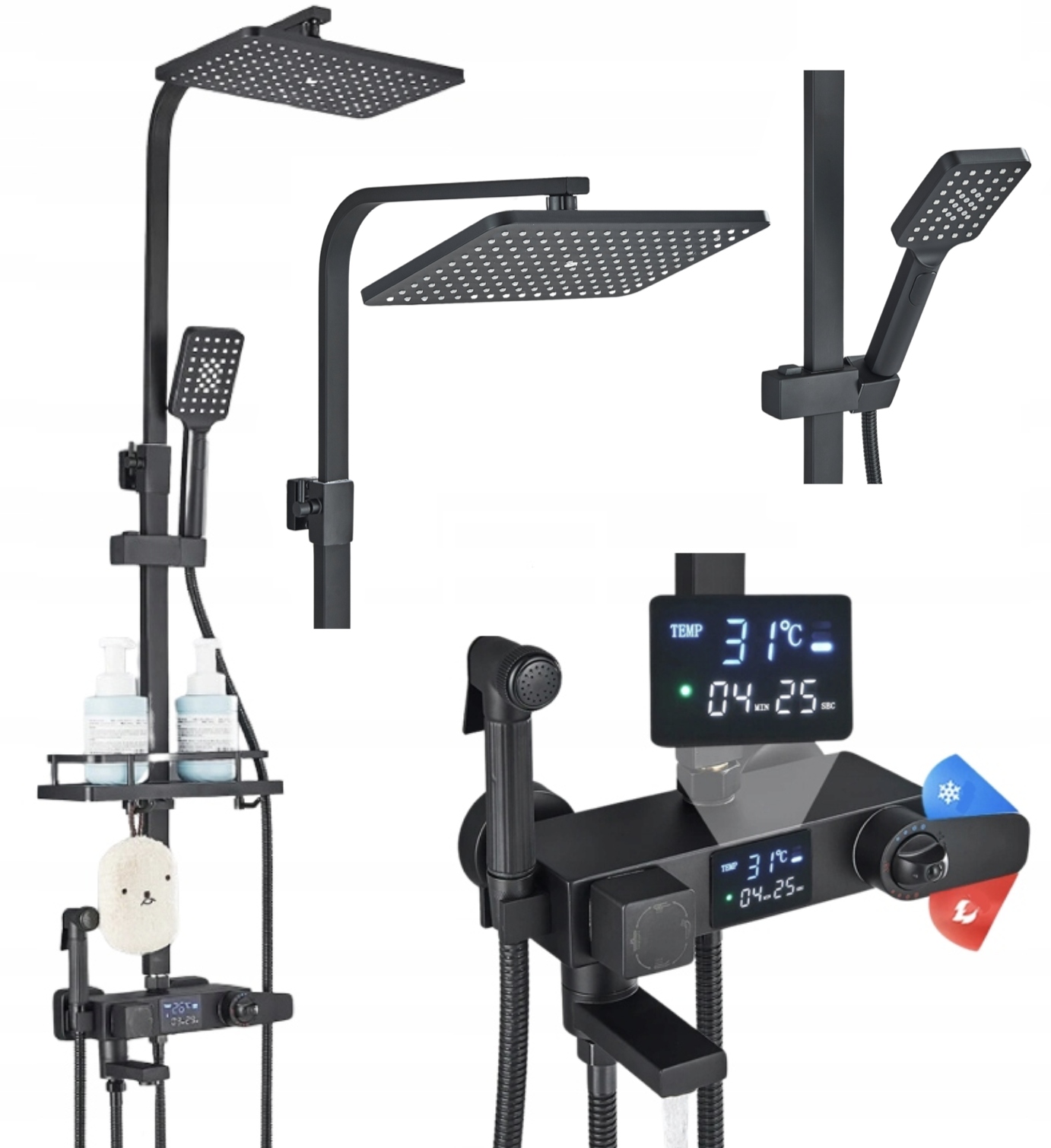 SPRCHOVÝ SET TERMOSTAT BIDET LCD DEŠŤOVÁ SPRCHA TRYSKA ČERNÁ za 4037 ...